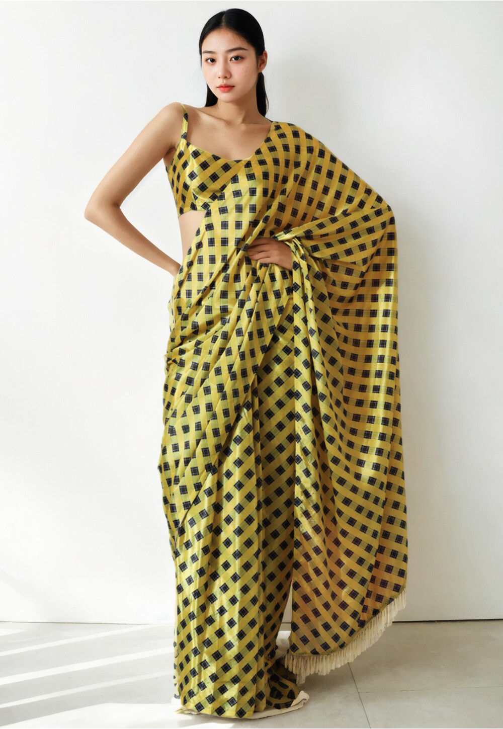 Buy Pre Stitched Chinon Chiffon Saree in Yellow Online : SPF14375 ...