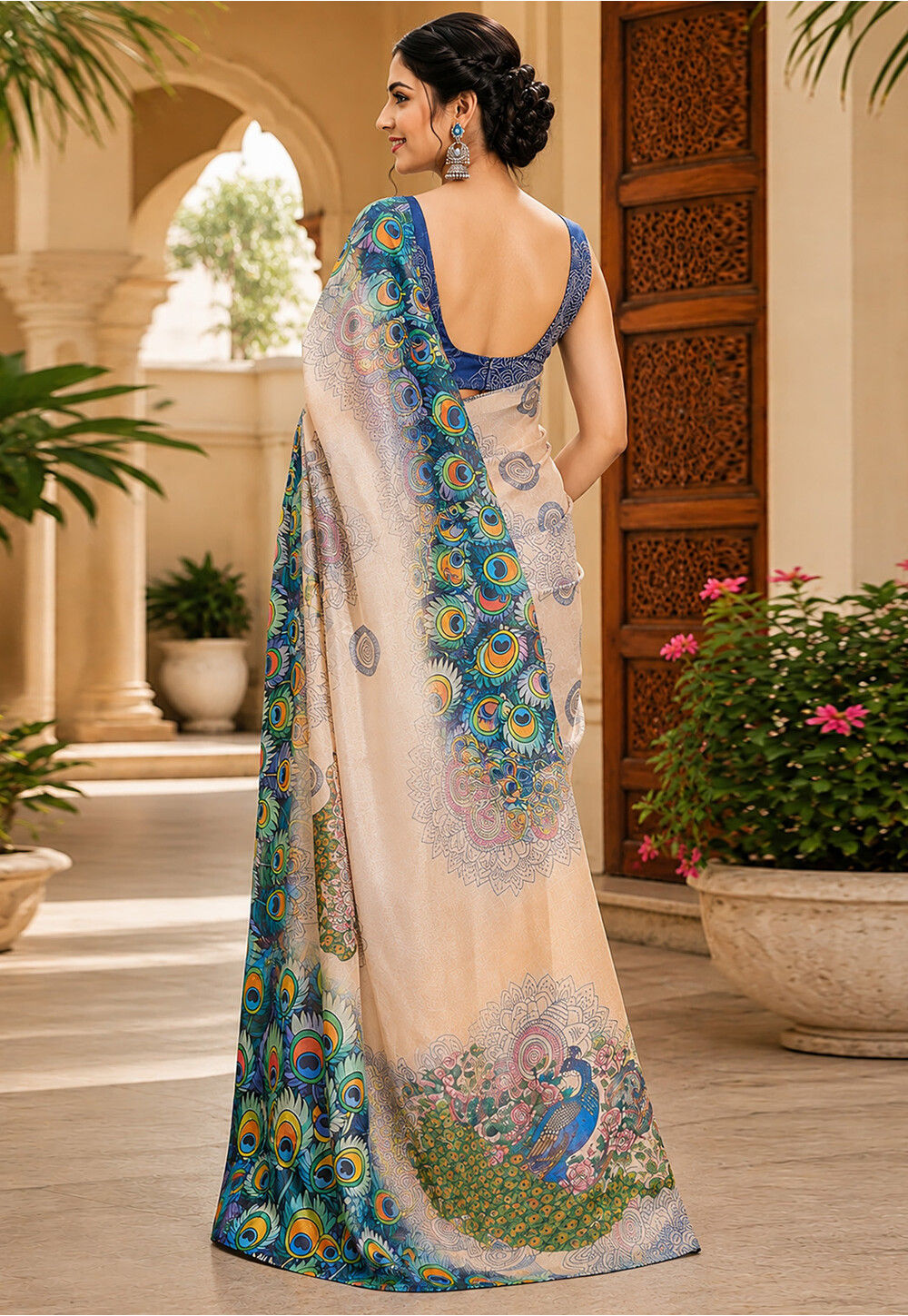 Buy Pre-stitched Chanderi Cotton Saree in Cream Online : SEJ2469 ...