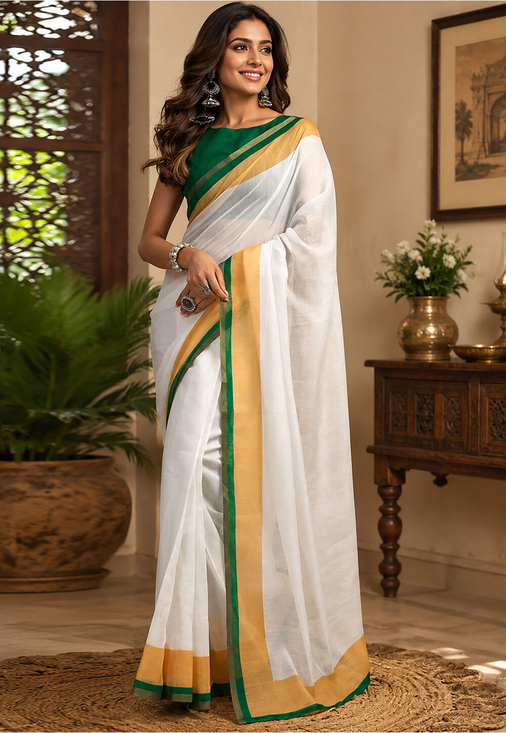 Buy Pre-stitched Chanderi Cotton Saree in White Online : SEJ2491 ...