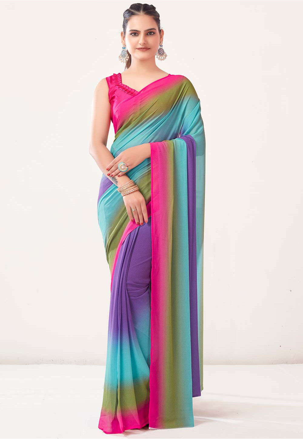 Buy Pre-stitched Georgette Saree in Multicolor Online : SUF10537 ...