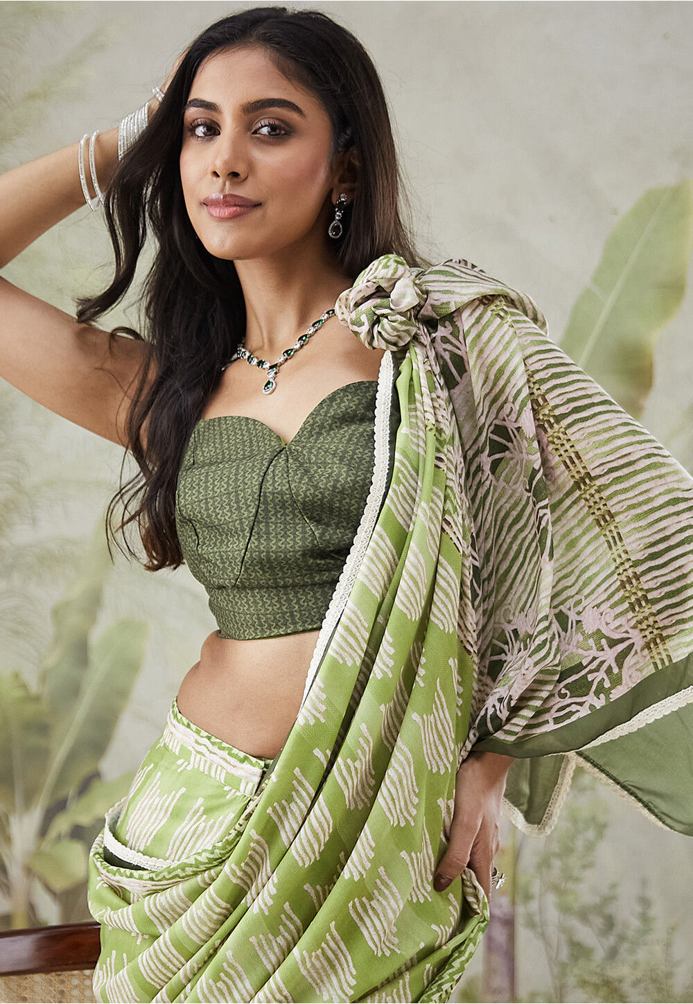 Buy Pre-stitched Muslin Silk Saree in Light Green Online : SPF15440 ...