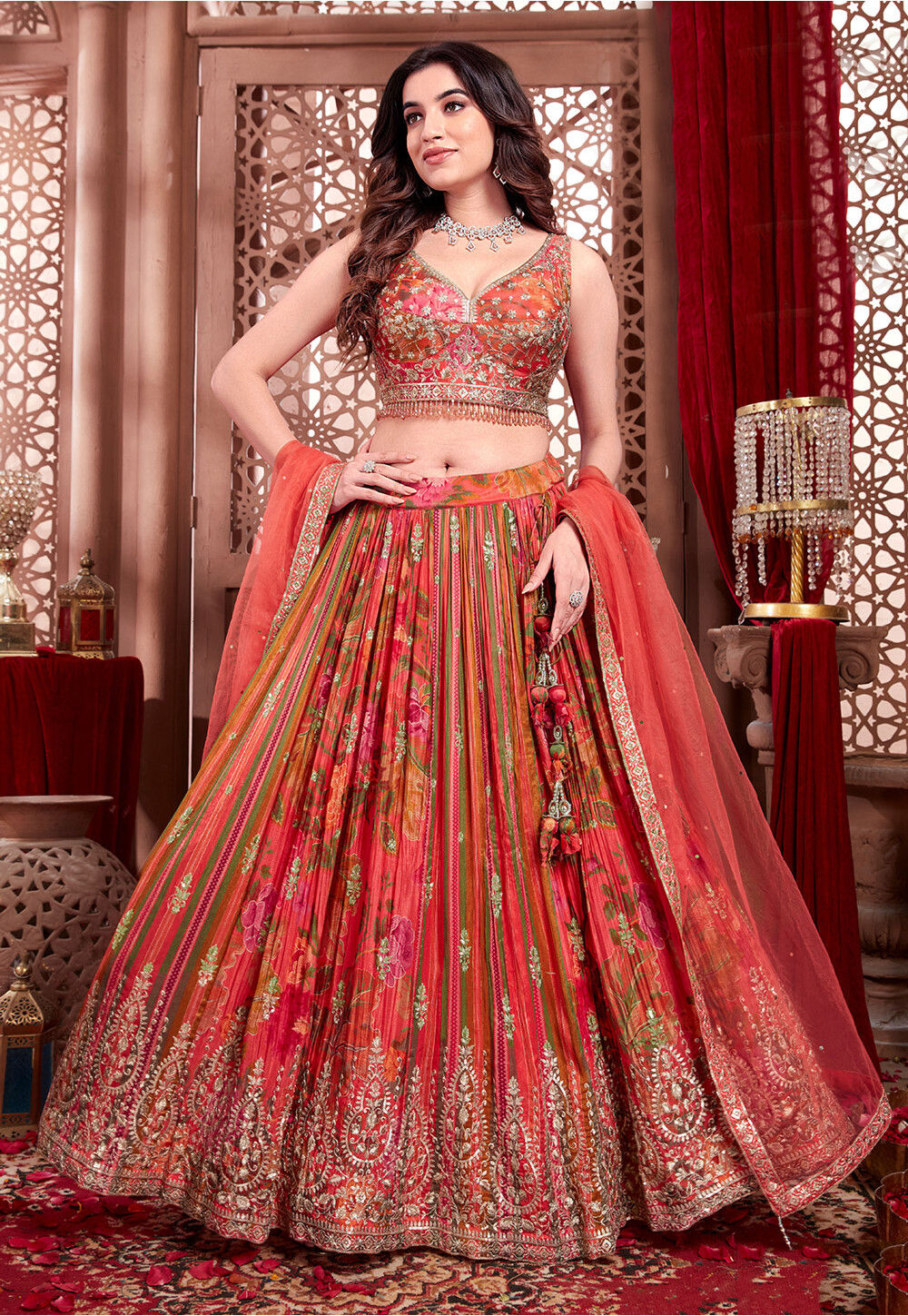 Buy Printed Art Silk Lehenga in Multicolor Online : LCZ243 - Utsav Fashion