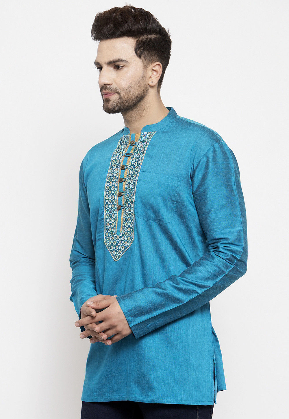 Buy Printed Art Silk Short Kurta in Light Blue Online : MVE1483 - Utsav ...