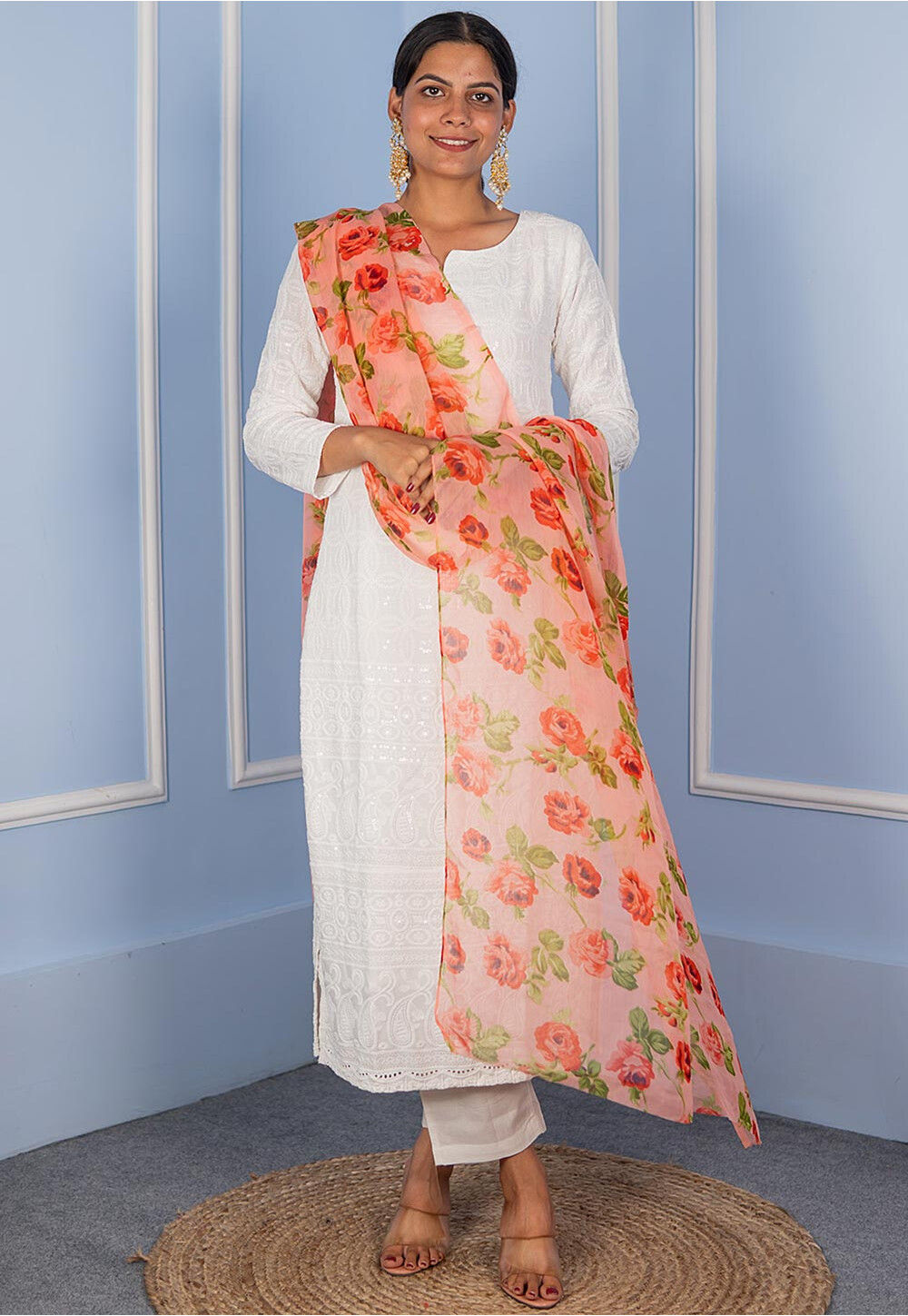 Buy Printed Chiffon Dupatta in Light Peach Online : BNJ1321 - Utsav Fashion