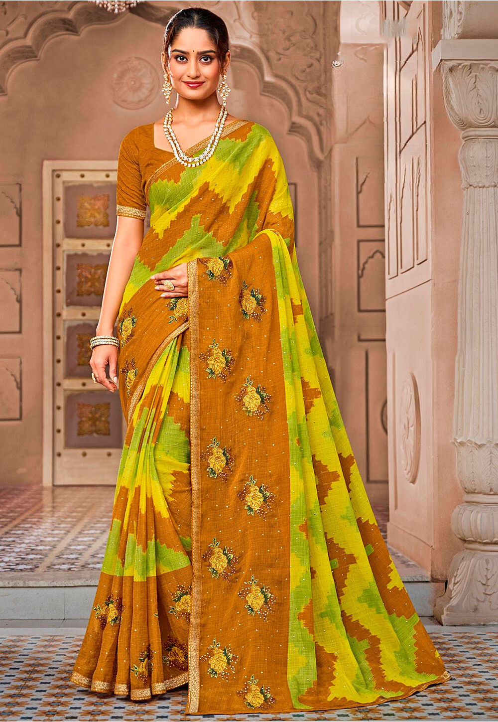 Buy Printed Chiffon Saree in Multicolor Online : SSF25245 - Utsav Fashion