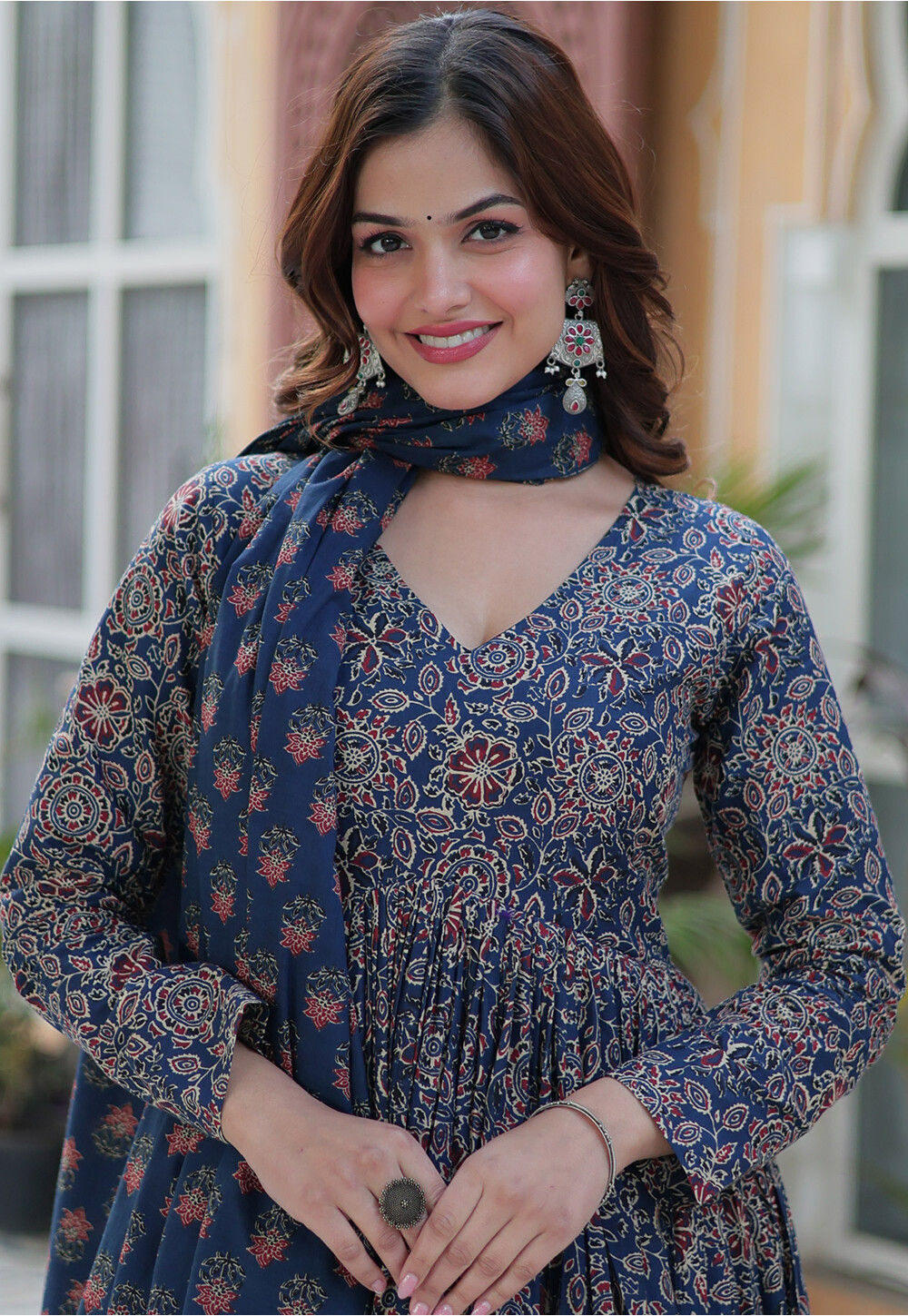 Buy Printed Cotton A Line Suit in Navy Blue Online : KJC5557 - Utsav ...