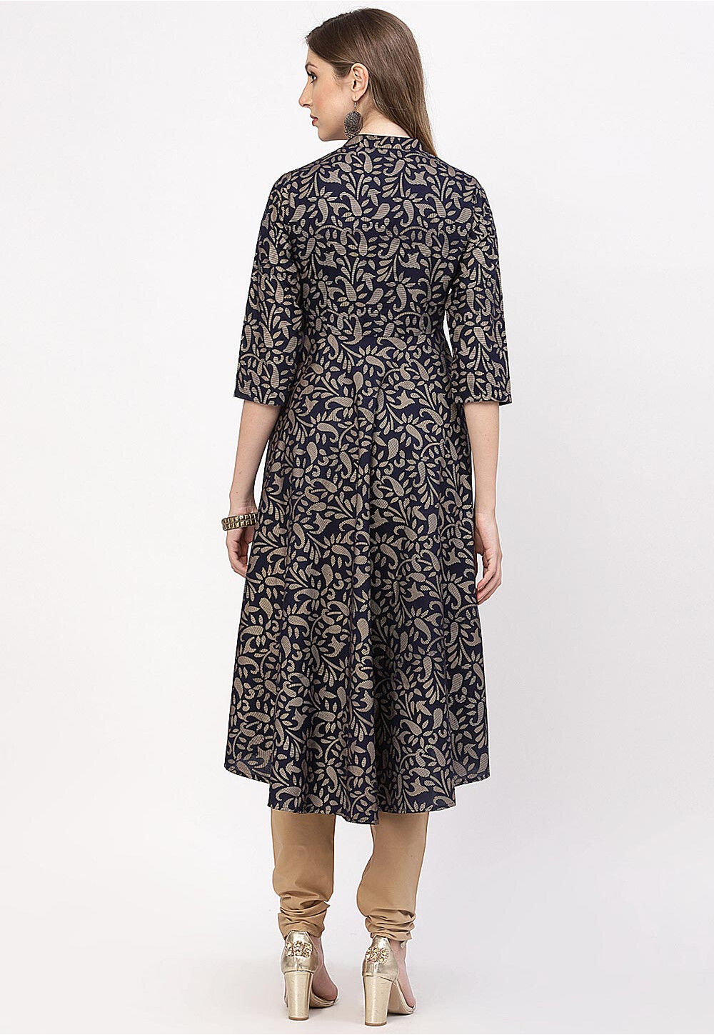 Buy Printed Cotton A Line Suit in Navy Blue Online : KVE365 - Utsav Fashion