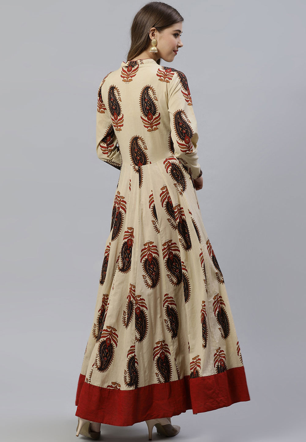 Buy Printed Cotton Angrakha Style Kurta In Beige Online Tkv98 Utsav