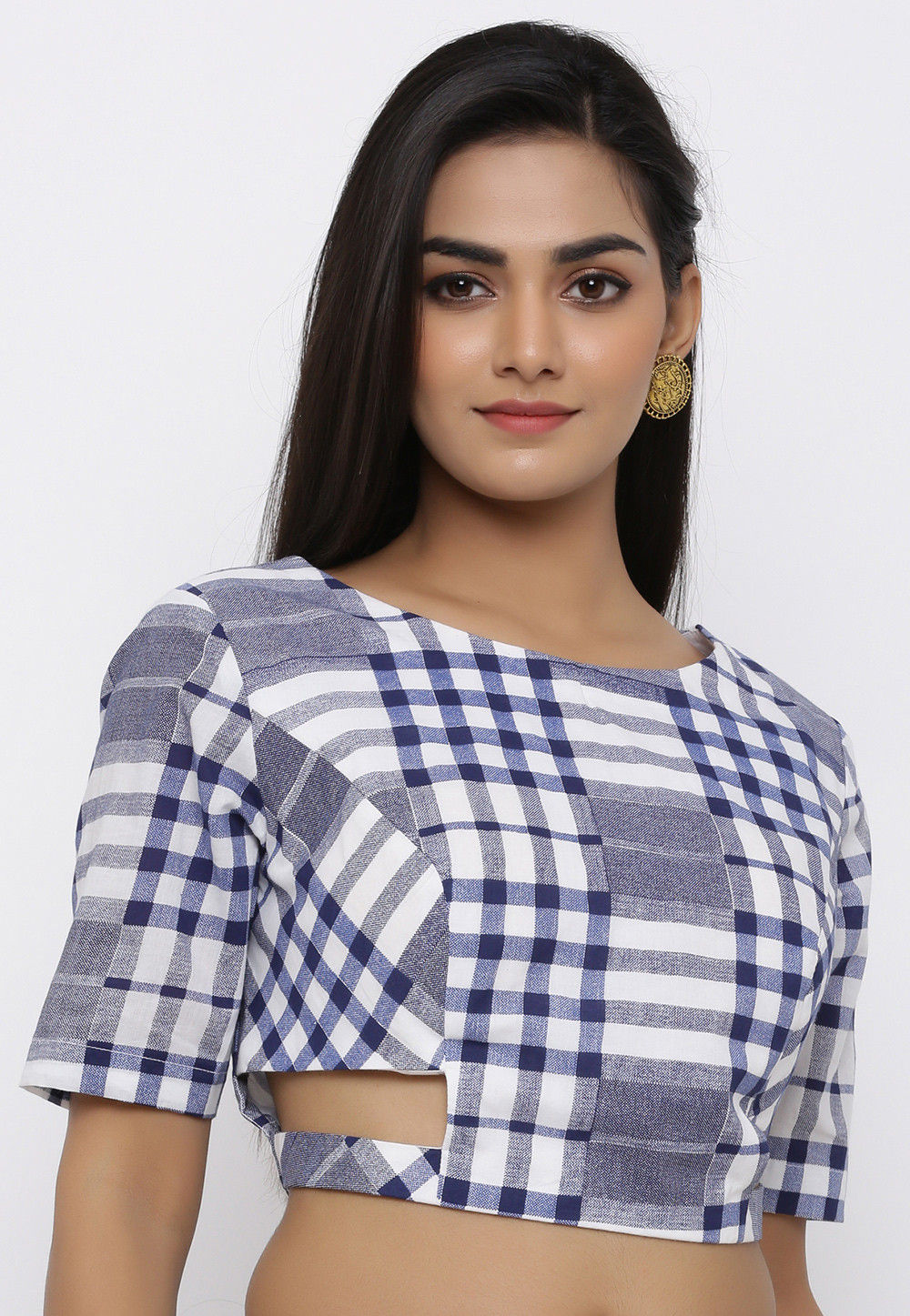 Buy Printed Cotton Blouse in White and Blue Online : UJN588 - Utsav Fashion