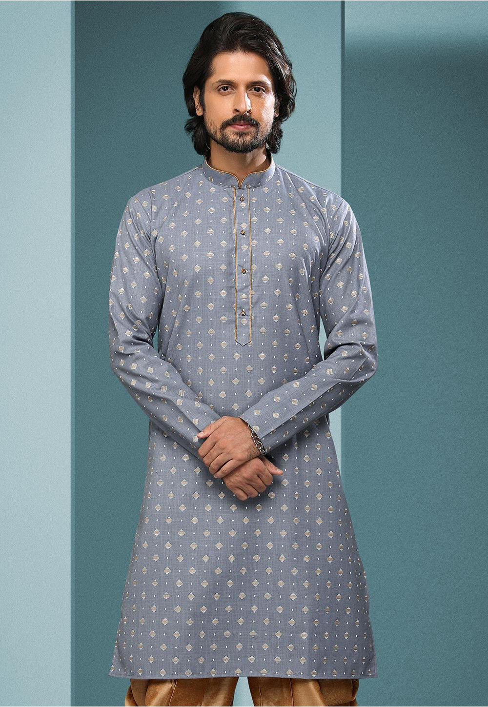 Buy Printed Cotton Dhoti Kurta in Grey Online : MLY1352 - Utsav Fashion