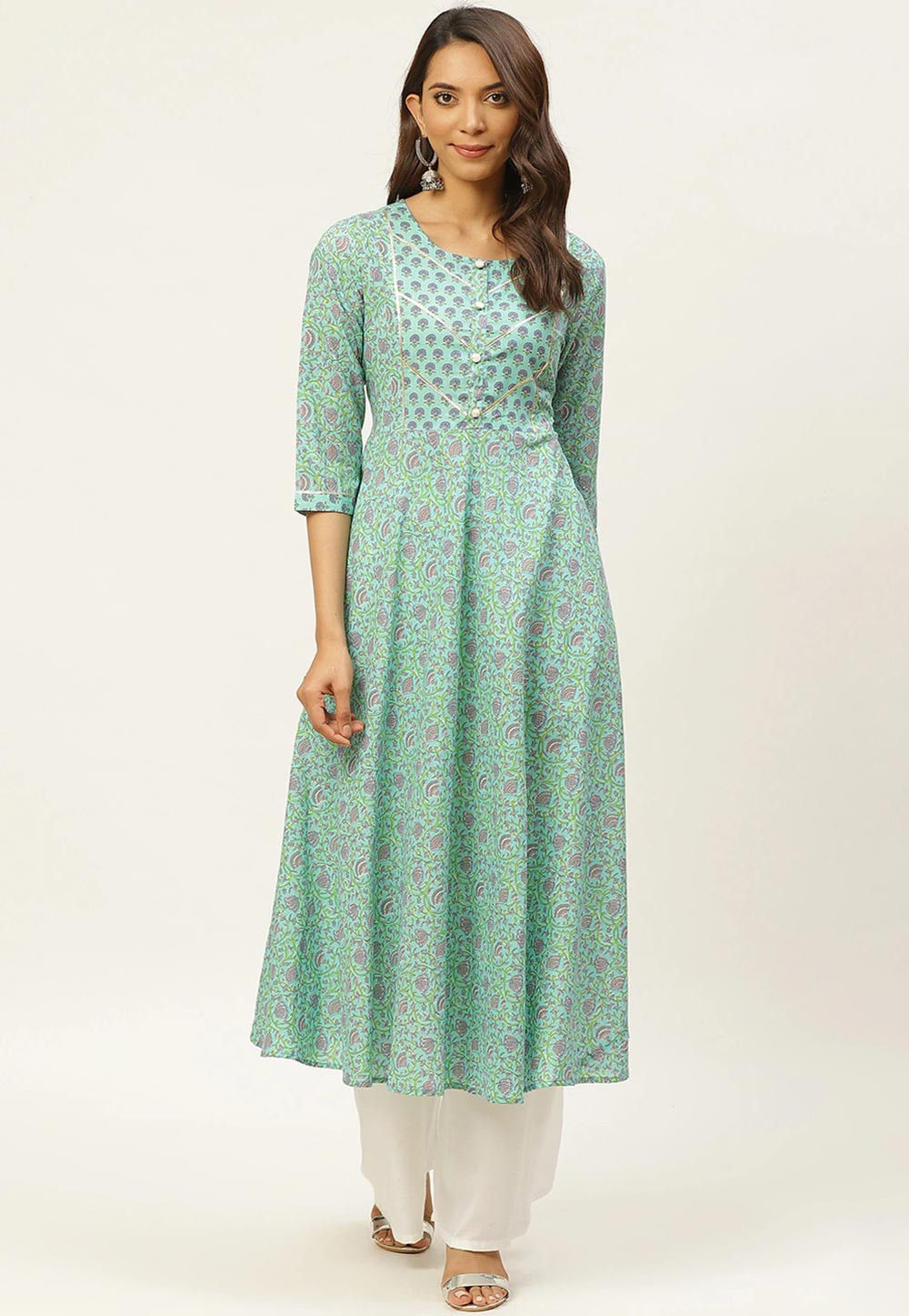 Buy Printed Cotton Kurta in Sea Green Online : TUH69 - Utsav Fashion
