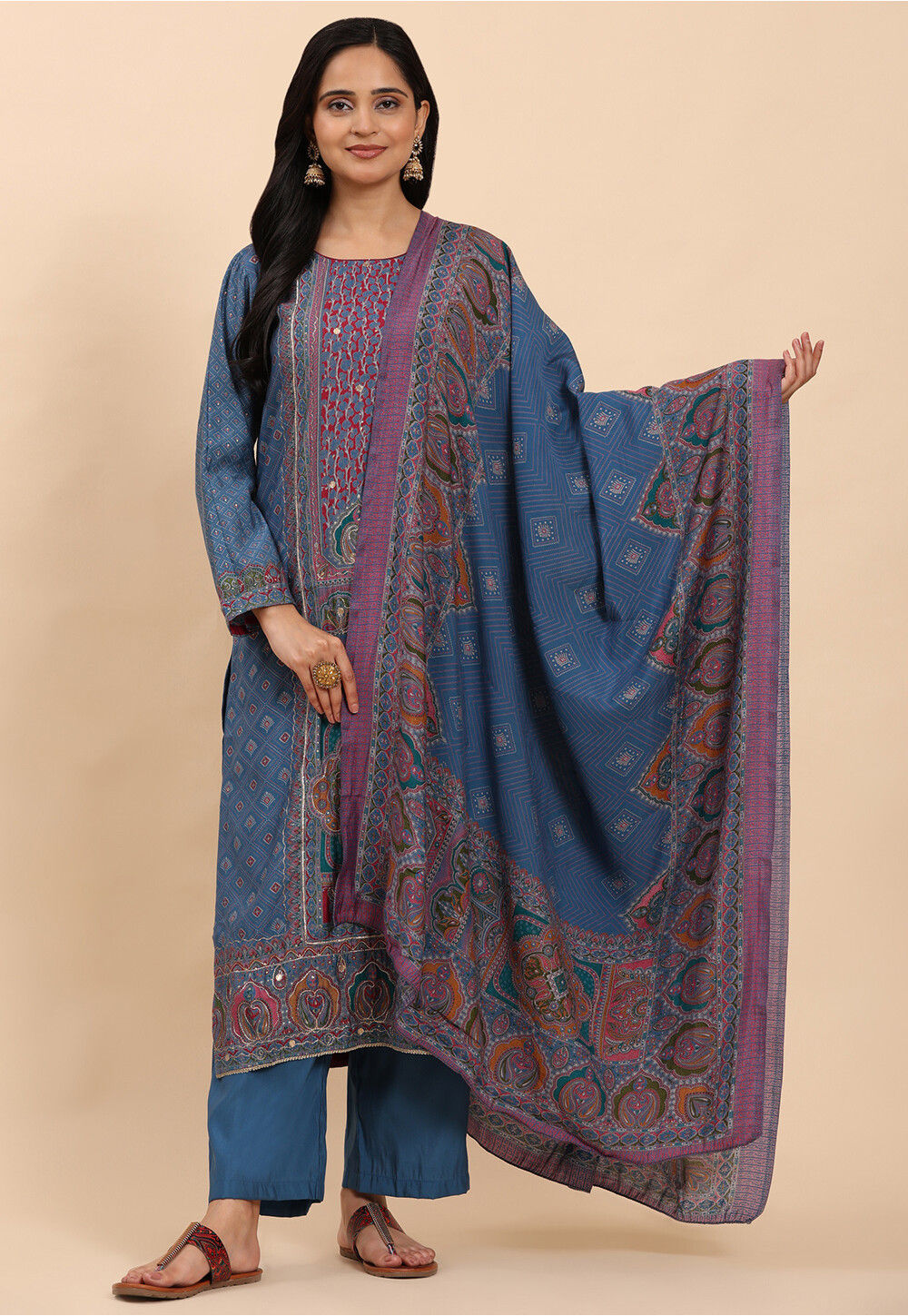 Buy Printed Cotton Pakistani Suit in Dark Blue Online : KMR492 - Utsav ...