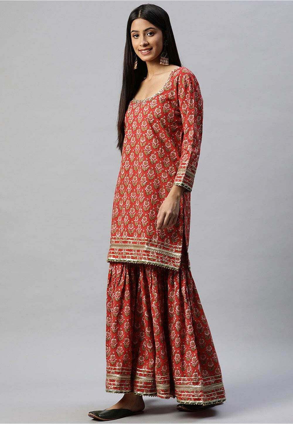 Buy Printed Cotton Pakistani Suit in Red Online : KJX45 - Utsav Fashion