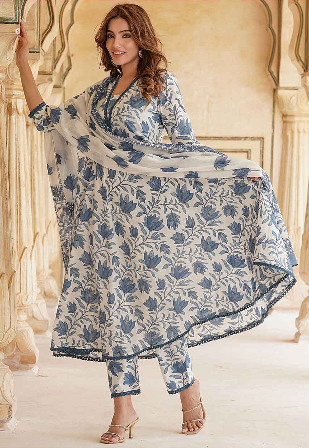 Buy Printed Cotton Pakistani Suit in White Online : KPX128 - Utsav Fashion