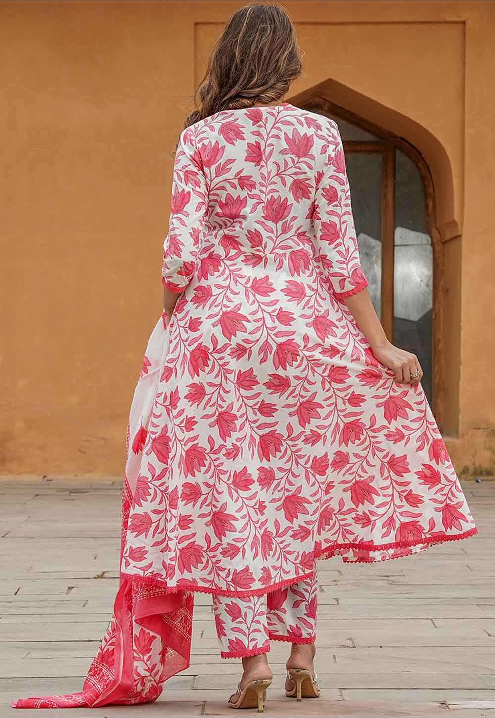 Buy Printed Cotton Pakistani Suit in White Online : KPX129 - Utsav Fashion