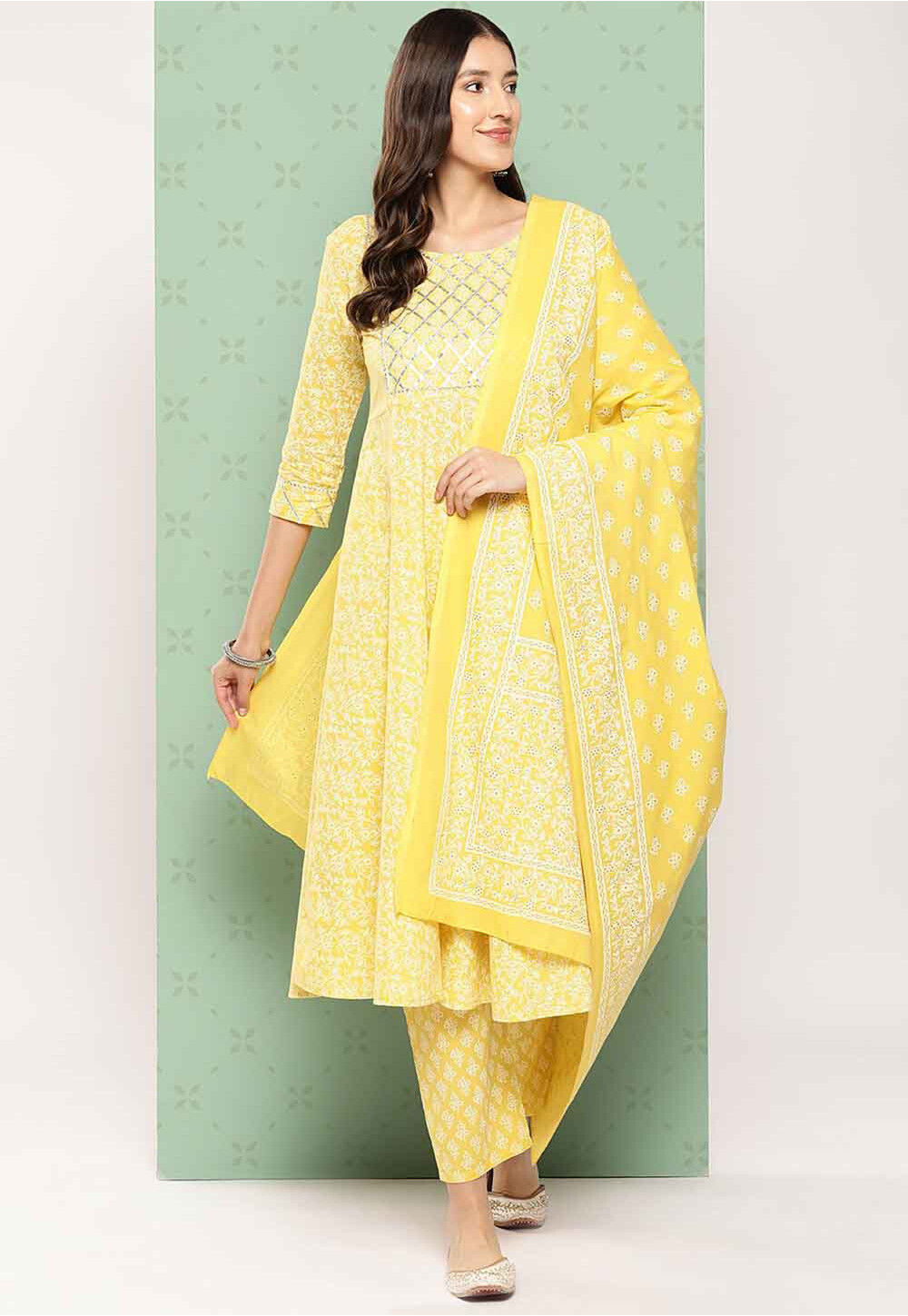 Buy Printed Cotton Pakistani Suit in Yellow Online : KPX119 - Utsav Fashion