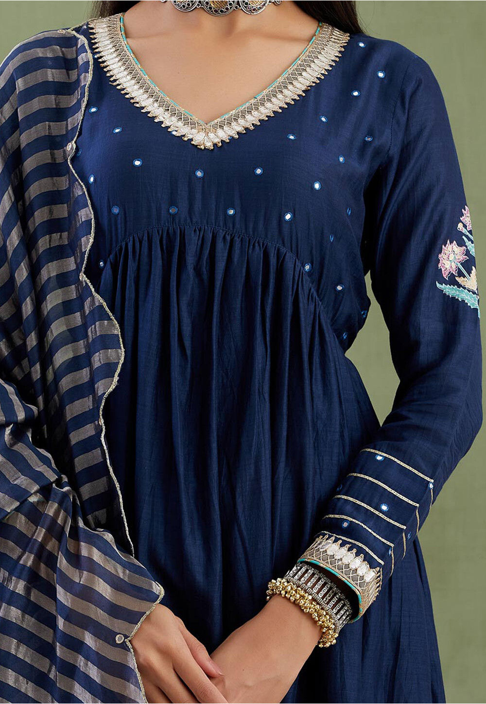 Buy Printed Cotton Silk Aline Suit in Navy Blue Online : KBU111 - Utsav ...