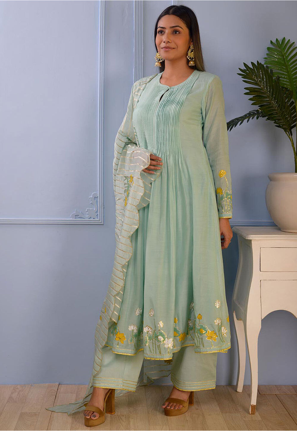 Buy Printed Cotton Silk Aline Suit in Pastel Green Online : KBU175 ...
