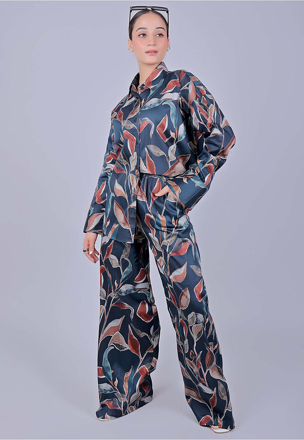 Buy Printed Cotton Silk Co Ord Set in Dark Teal Blue Online : TAR70 ...