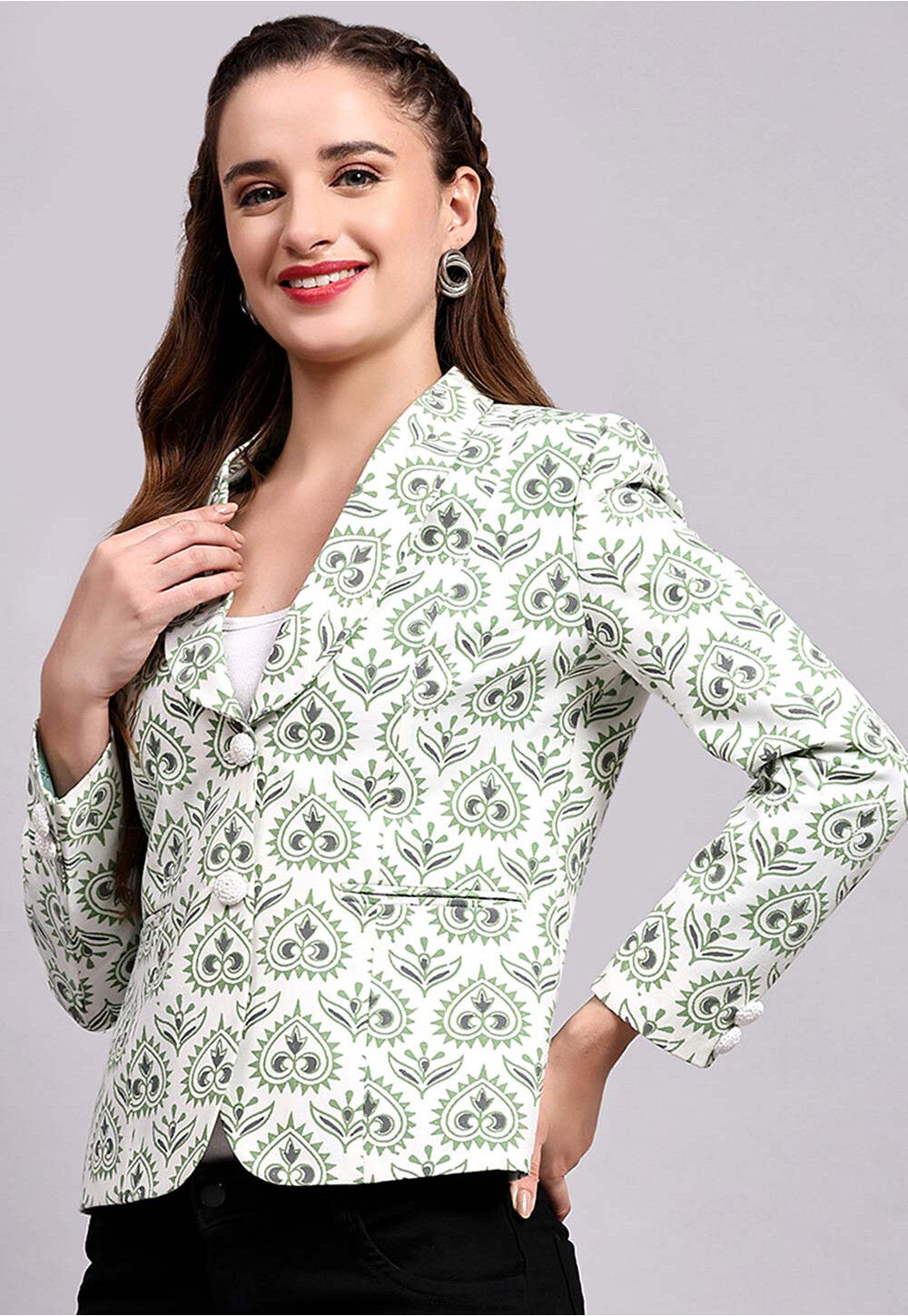 Buy Printed Cotton Silk Jacket in Off White Online : TBN65 - Utsav Fashion