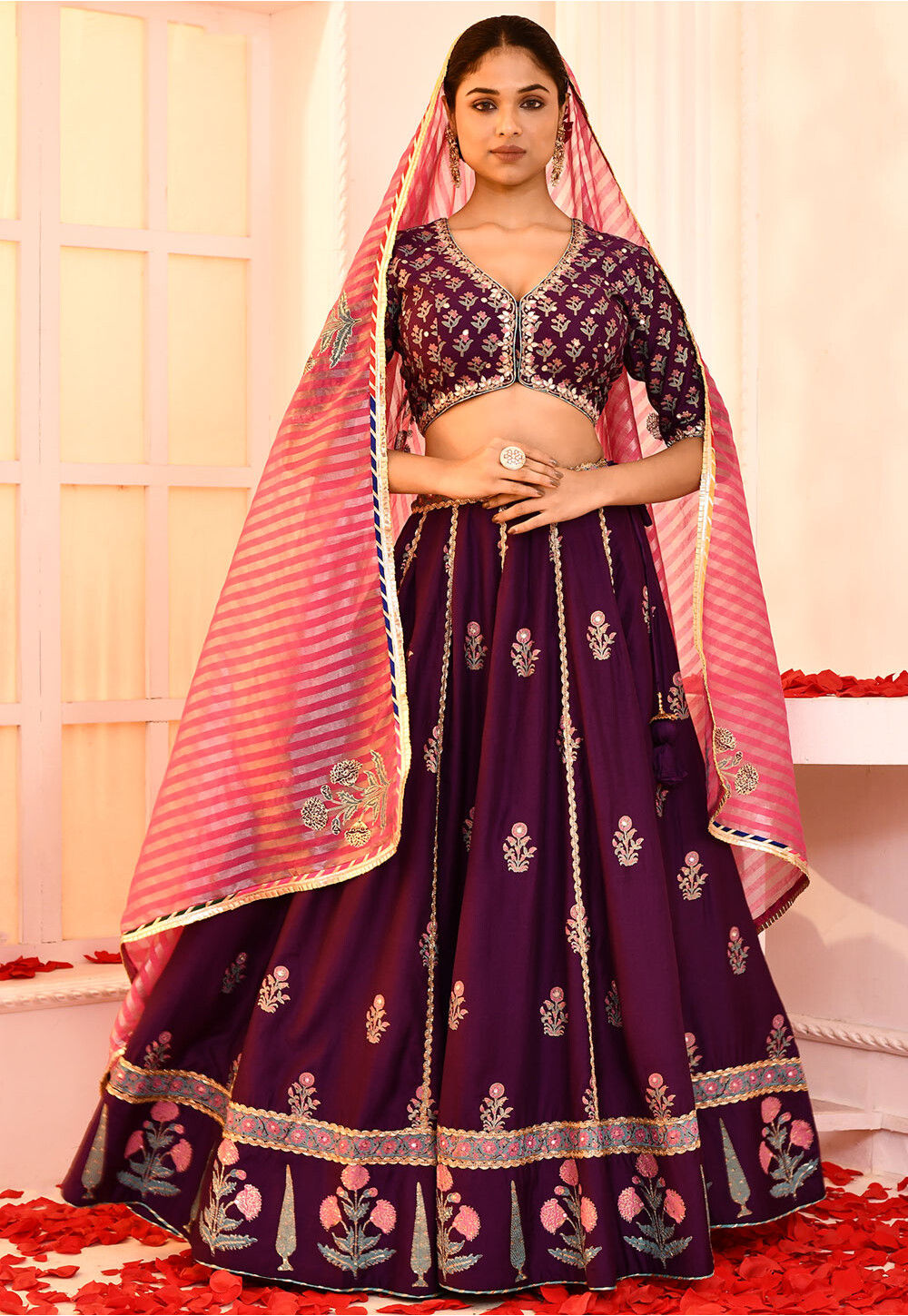 Buy Printed Cotton Silk Lehenga in Violet Online : LAS45 - Utsav Fashion