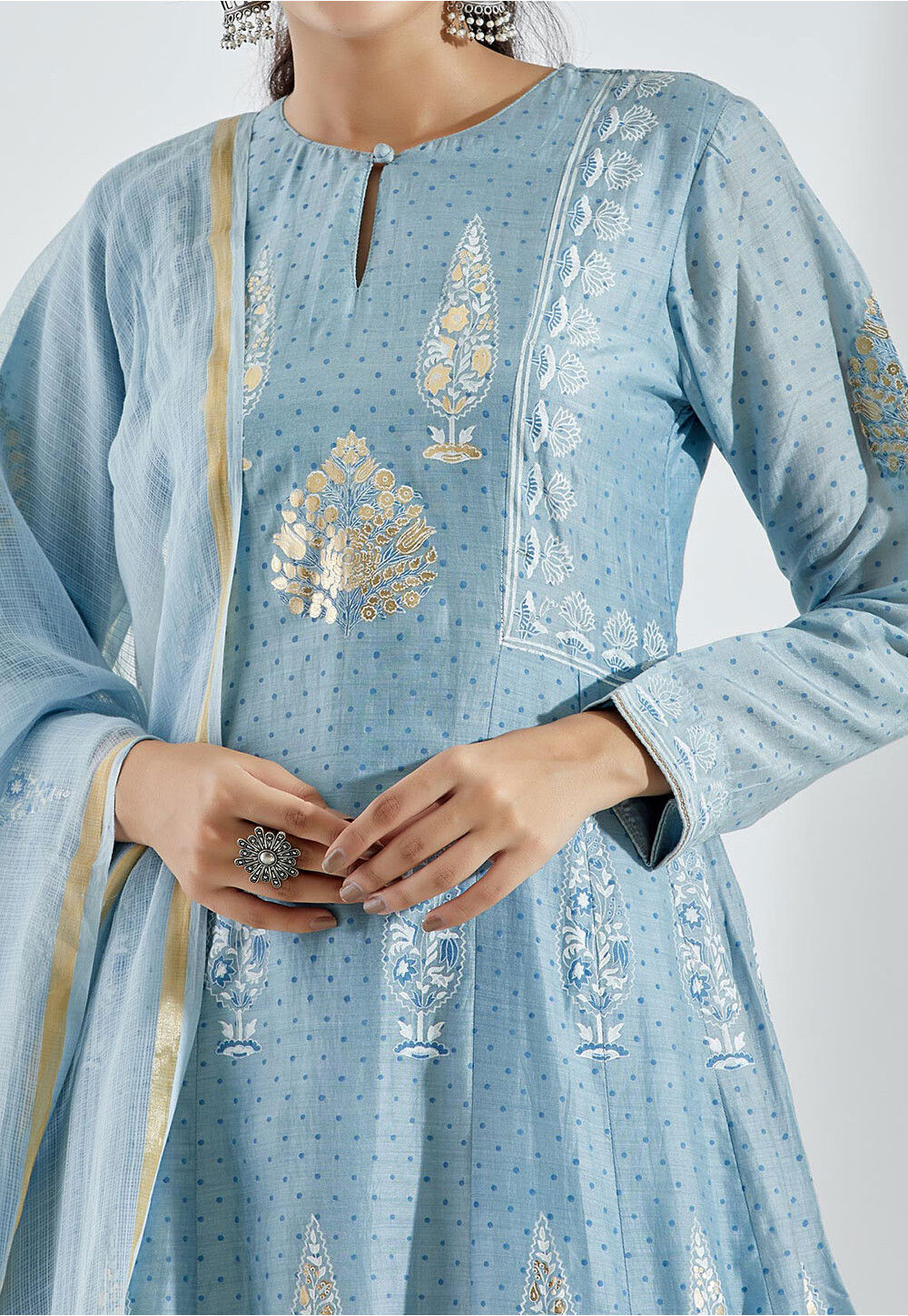 Buy Printed Cotton Silk Pakistani Suit in Sky Blue Online : KBU90 ...