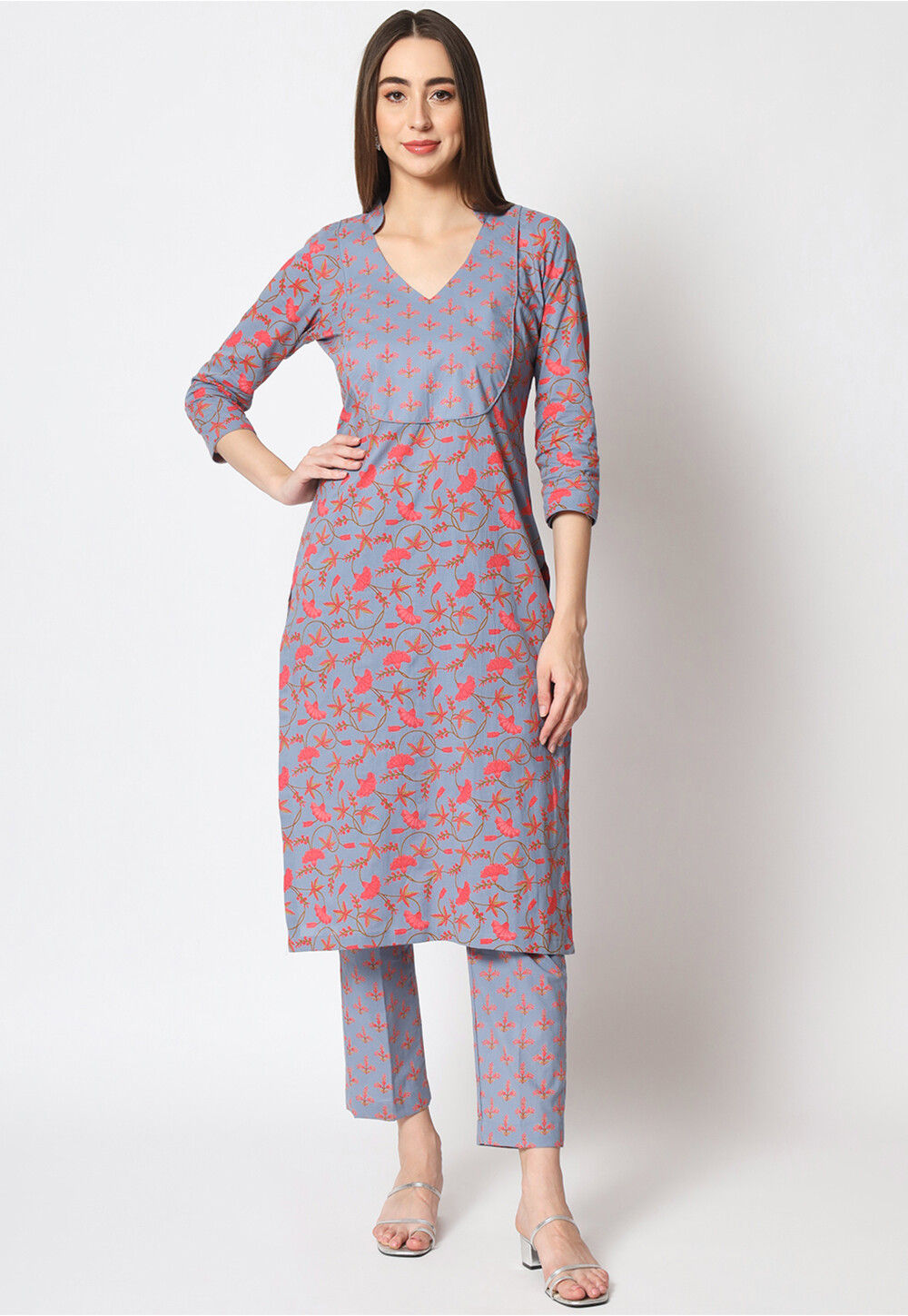 Buy Printed Cotton Straight Kurta Set in Grey Online : TBY399 - Utsav ...