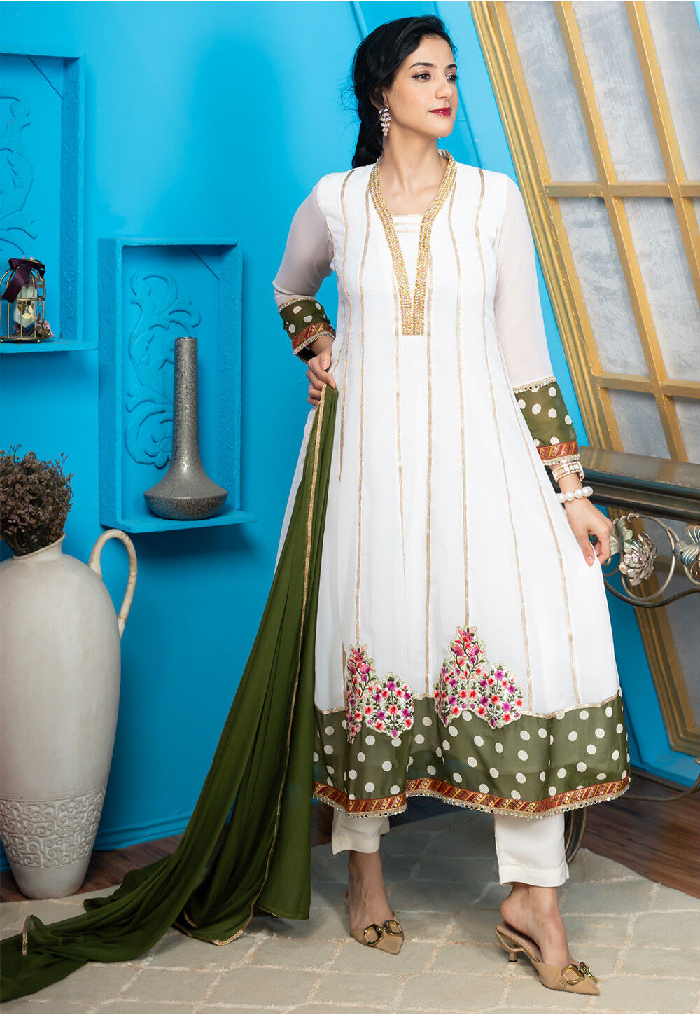 Buy Printed Georgette Aline Suit in Off White Online : KNF964 - Utsav ...