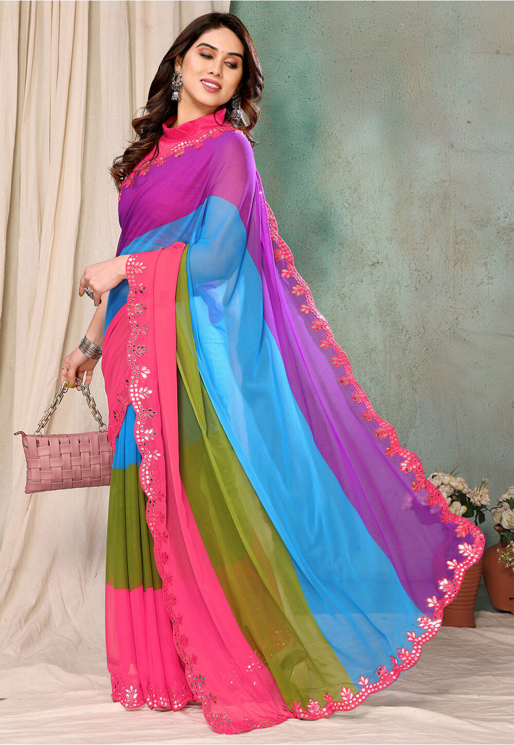 Buy Printed Georgette Saree in Multicolor Online : SPFA14506 - Utsav ...