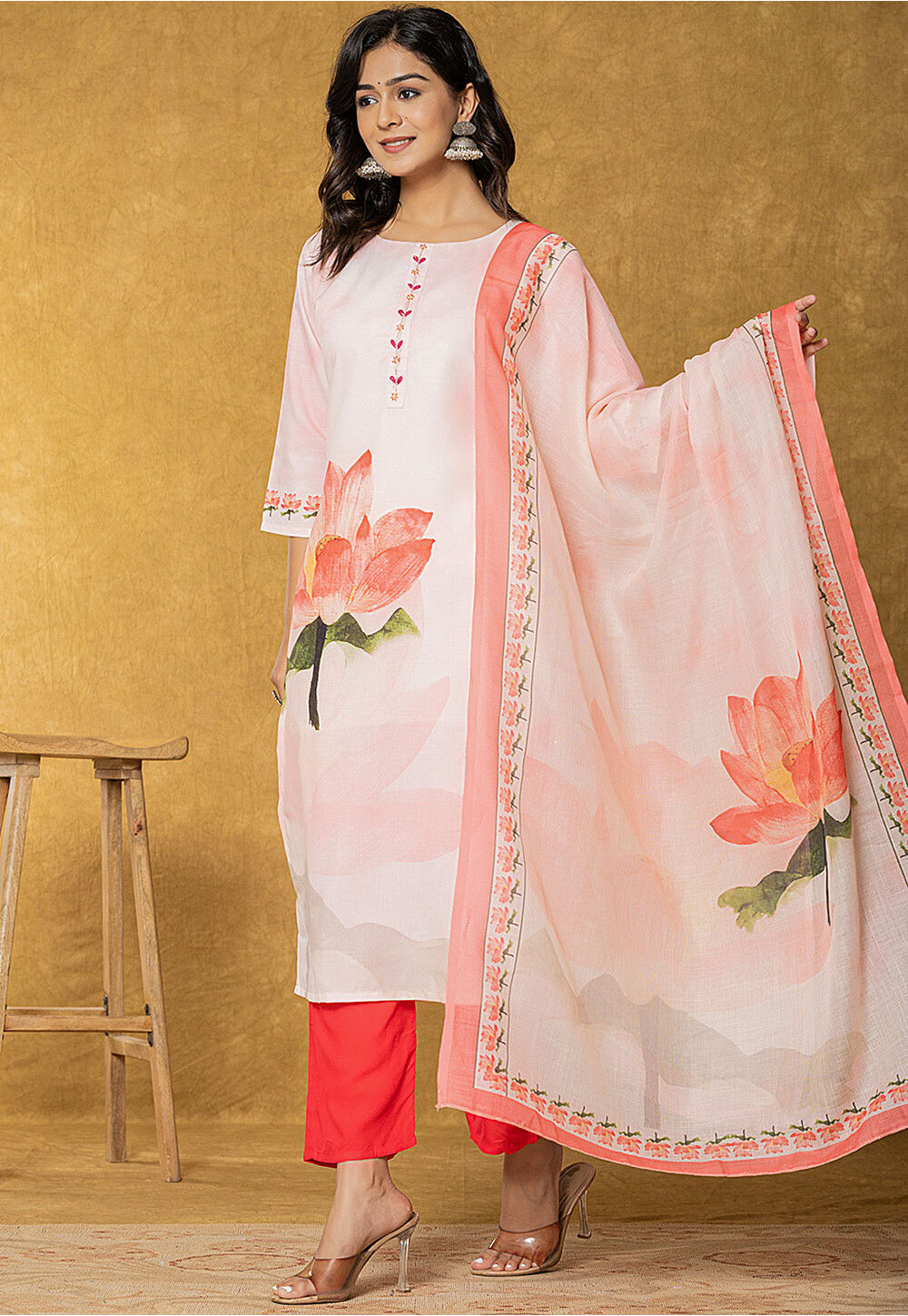Buy Printed Linen Silk Pakistani Suit in Baby Pink Online : KJL1815 ...