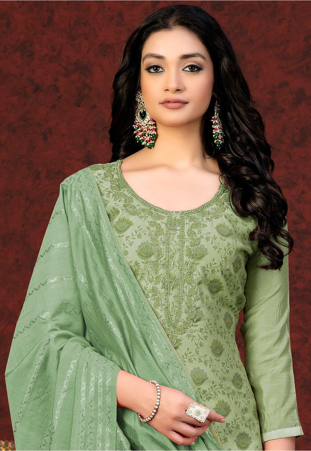 Buy Printed Modal Cotton Pakistani Suit in Dusty Green Online : KYE2385 ...