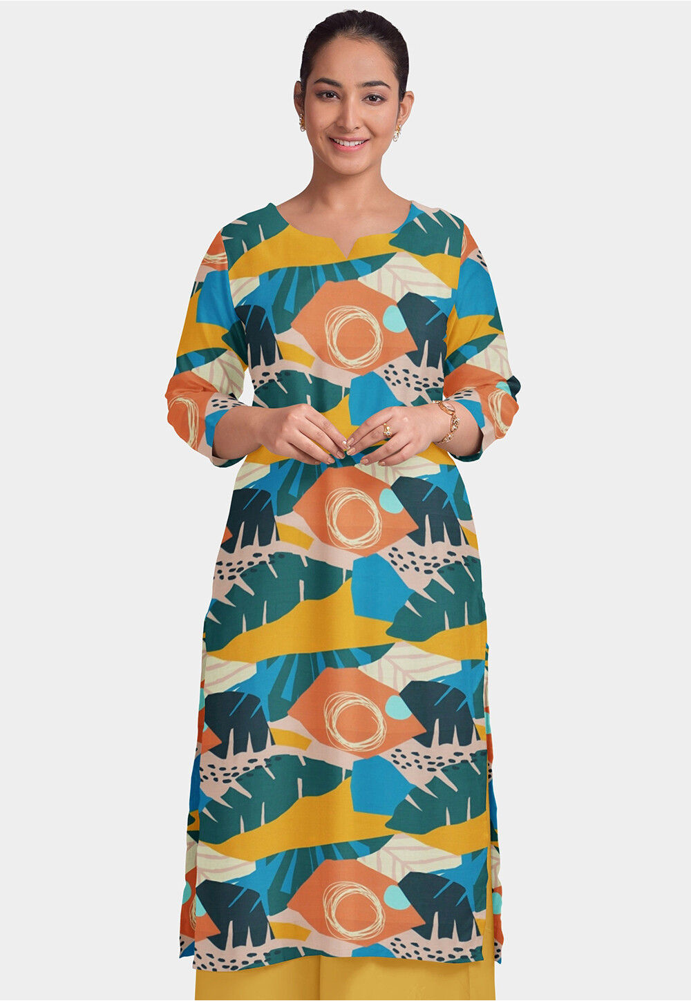 Buy Printed Modal Satin Straight Kurta in Multicolor Online : TJW2277 ...