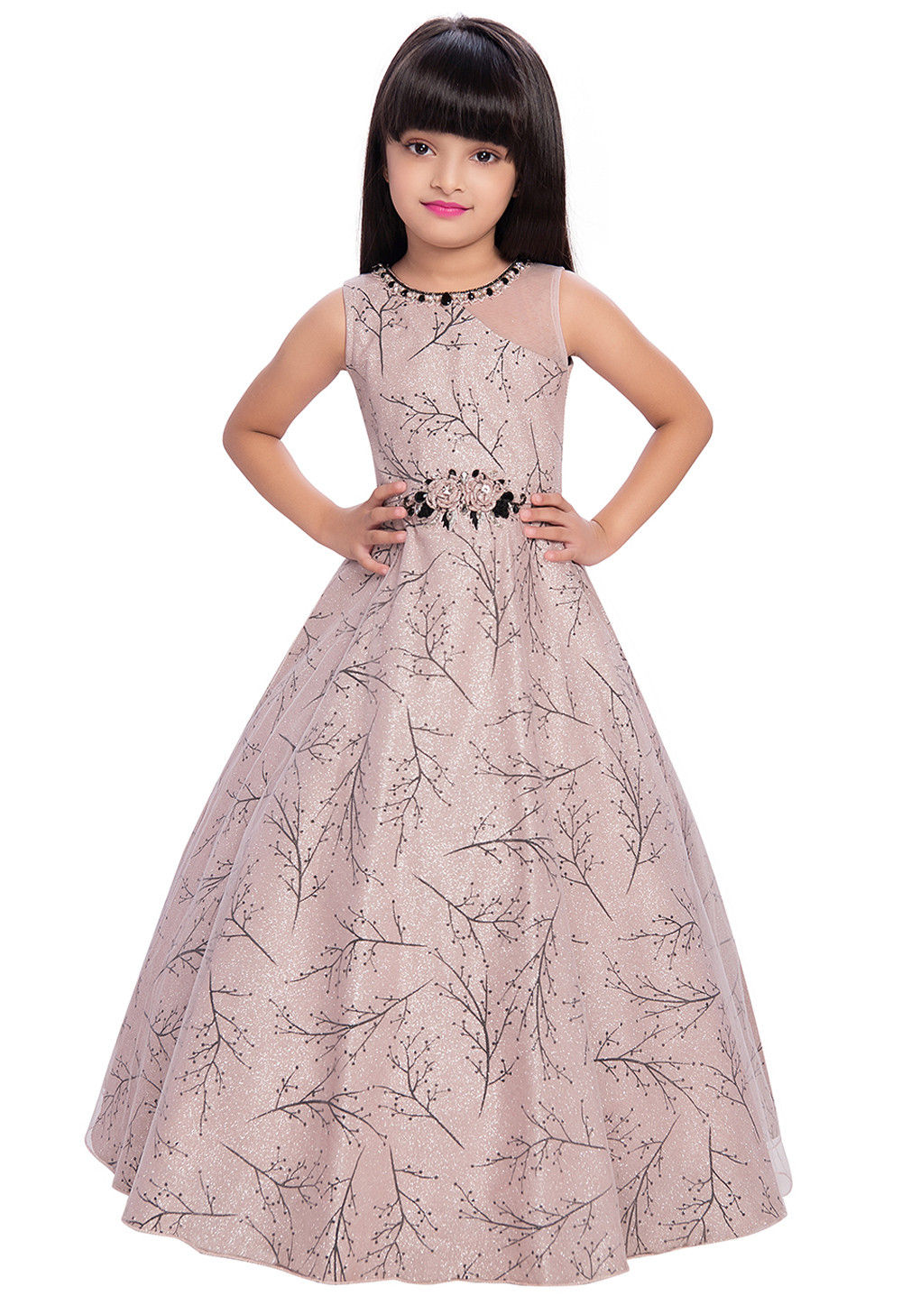 Buy Printed Net Gown in Peach Online : UKU1181 - Utsav Fashion