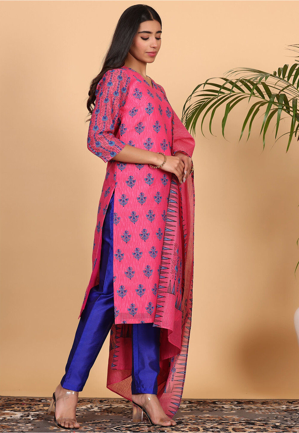 Buy Printed Pure Chanderi Silk Pakistani Suit in Pink Online : KXH402 ...