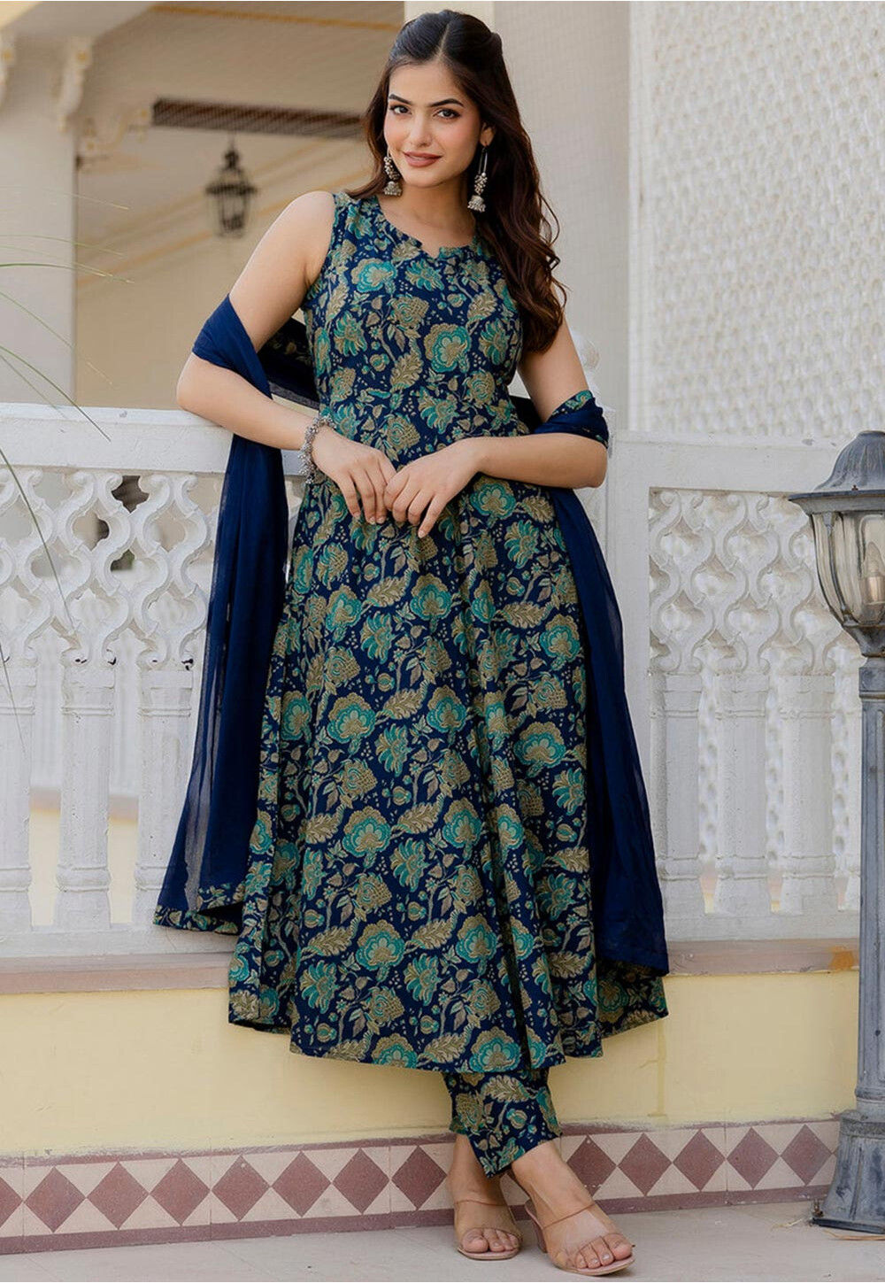 Buy Printed Pure Cotton A Line Suit in Navy Blue Online : KTF935 ...