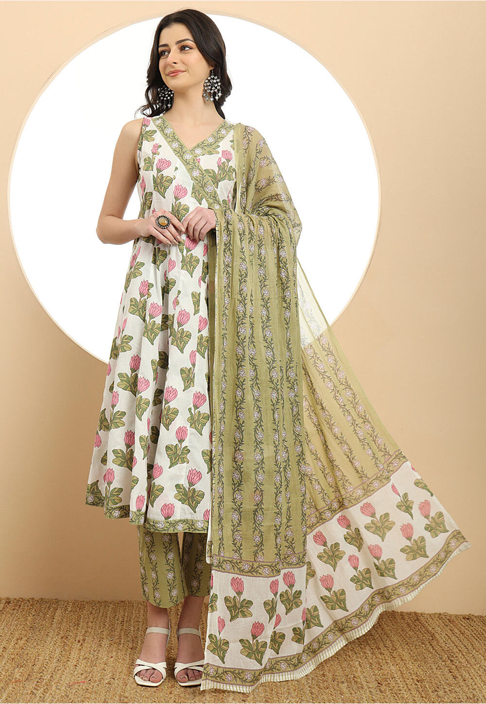 Buy Printed Pure Cotton A Line Suit in Off White Online : KJL2077 ...