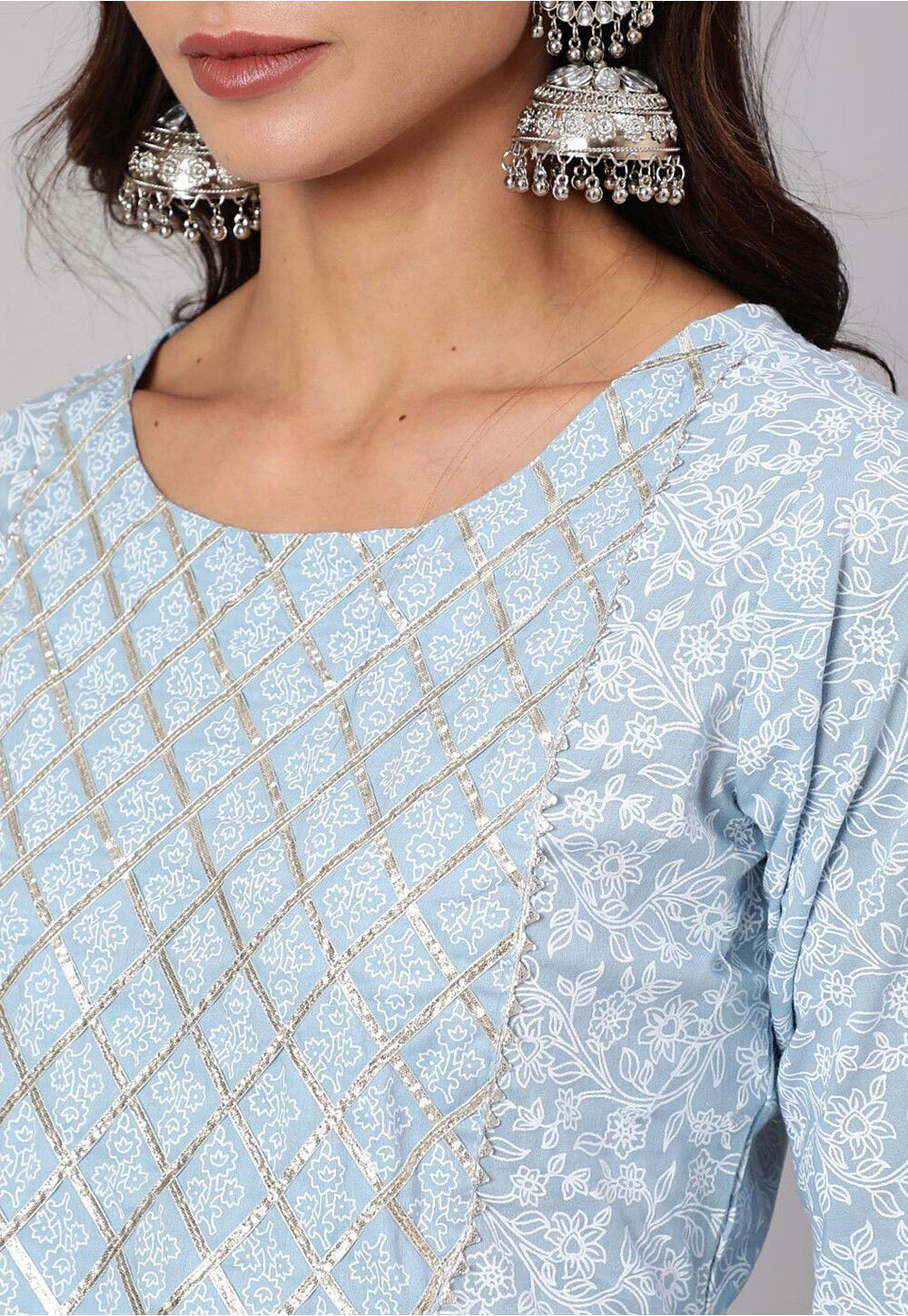 Buy Printed Pure Cotton A Line Suit in Sky Blue Online : KPX73 - Utsav ...