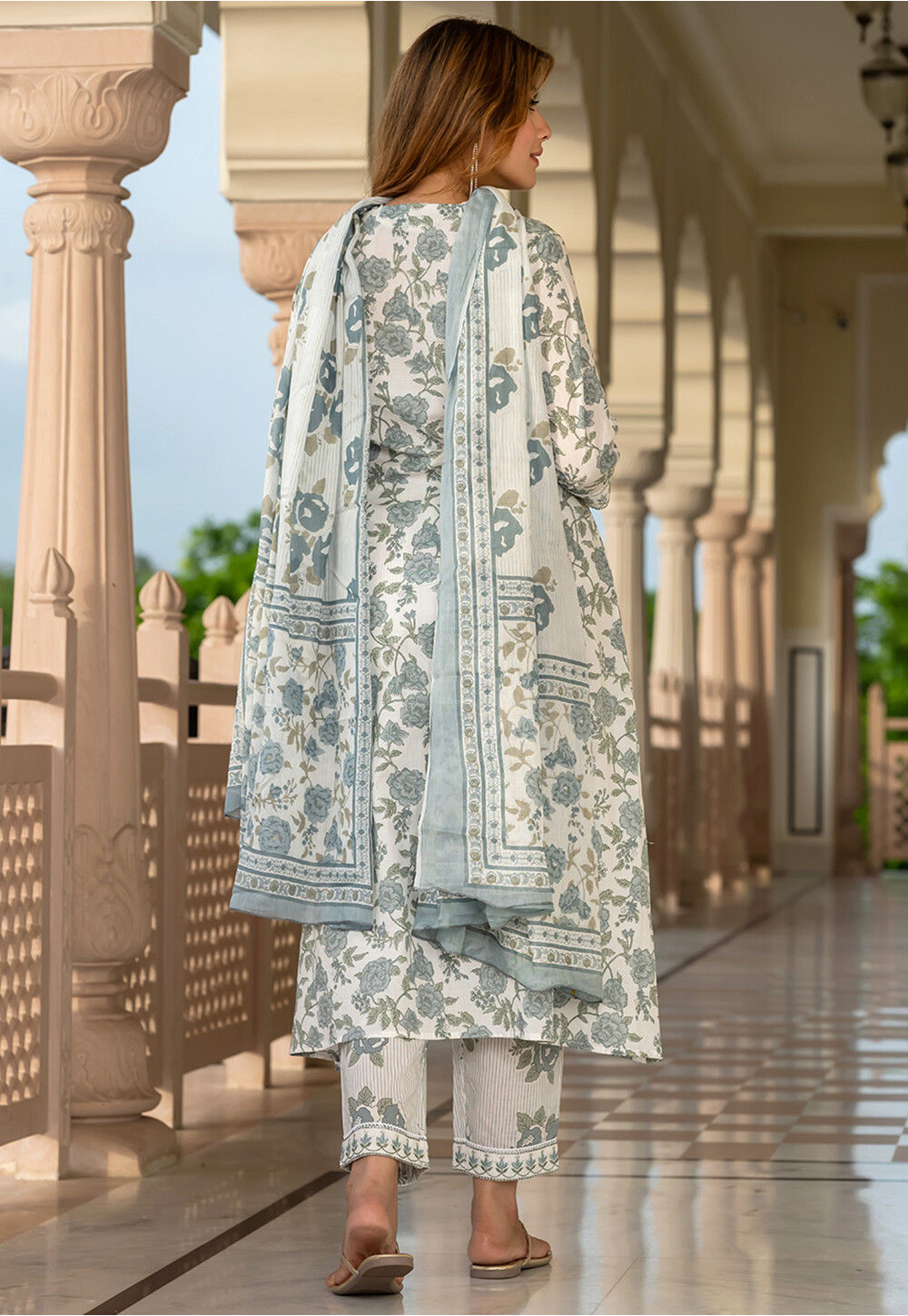 Buy Printed Pure Cotton A Line Suit in White Online : KQK103 - Utsav ...