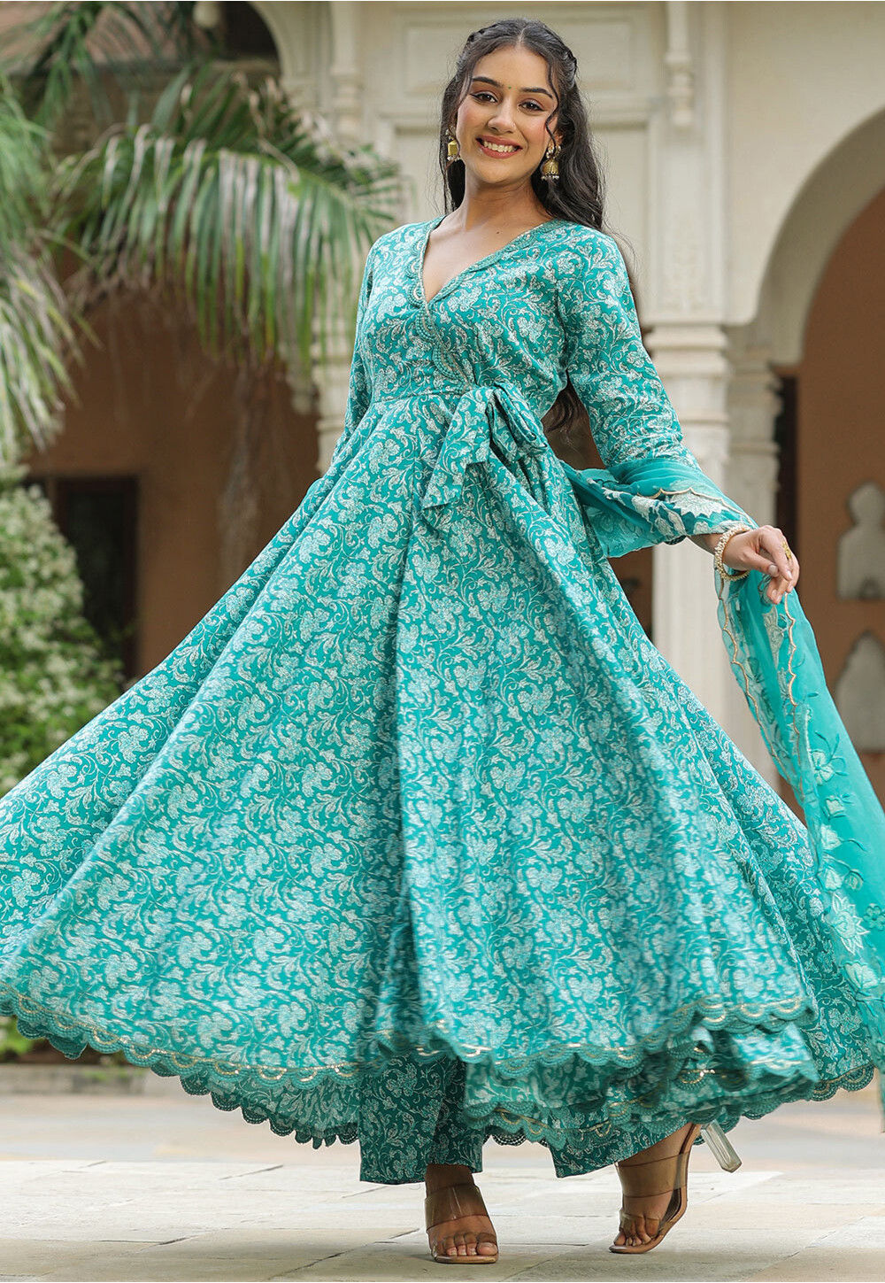 Buy Printed Pure Cotton Abaya Style Suit in Blue Online : KJW358 ...