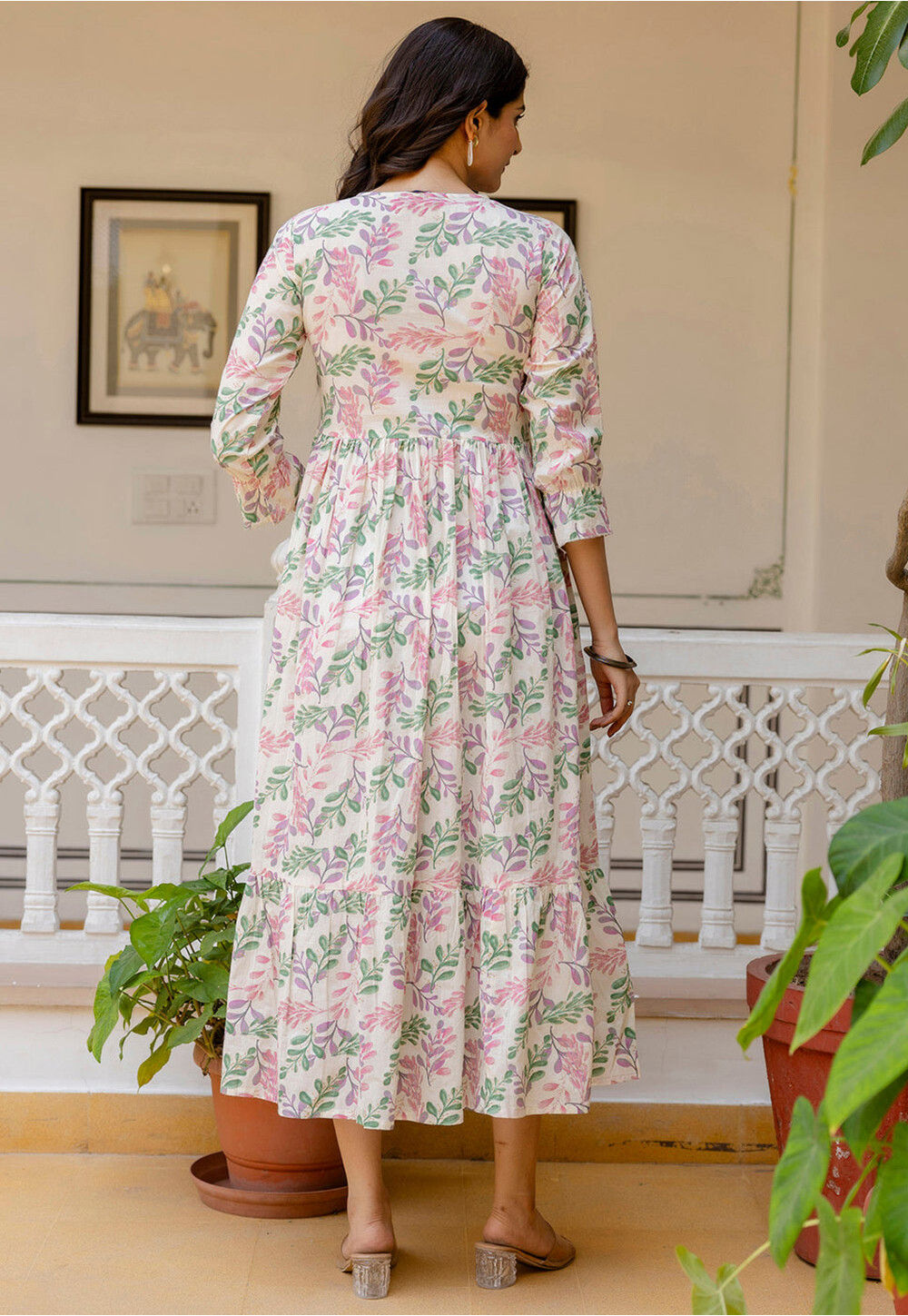 Buy Printed Pure Cotton Aline Dress in Cream Online : TUV838 - Utsav ...