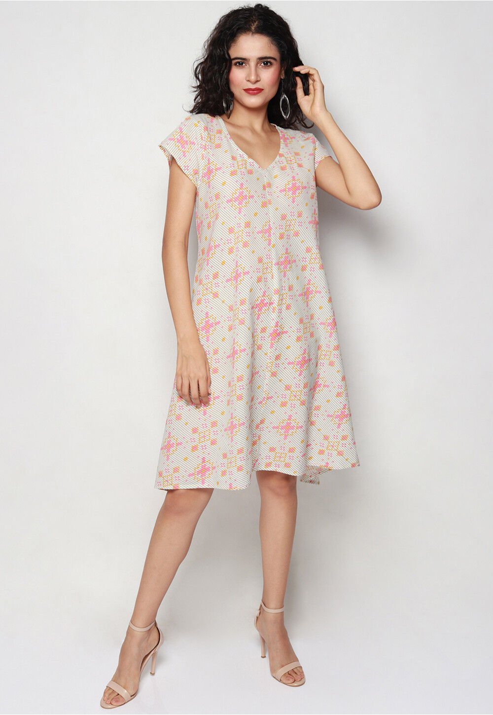 Buy Printed Pure Cotton Aline Dress in Off White Online : TXL156 ...