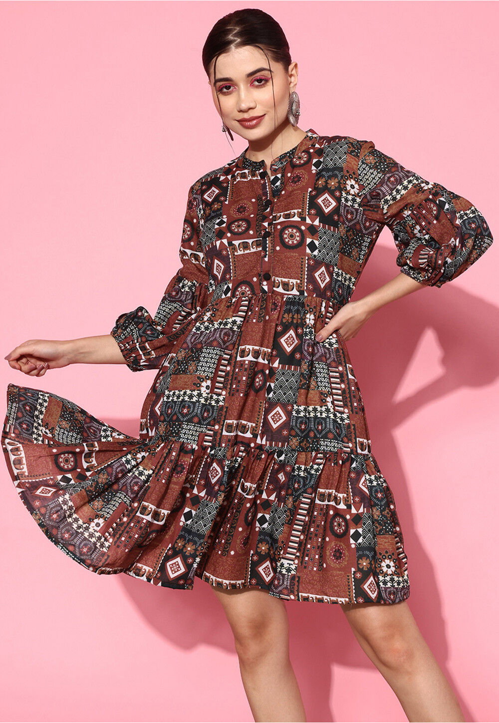 Buy Printed Pure Cotton Aline Dress in Rust Online : TXR924 - Utsav Fashion