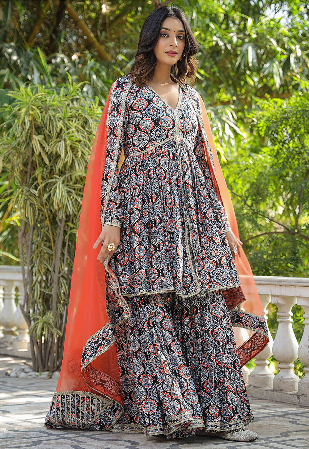 Buy Printed Pure Cotton Aline Suit in Black Online : KJW375 - Utsav Fashion