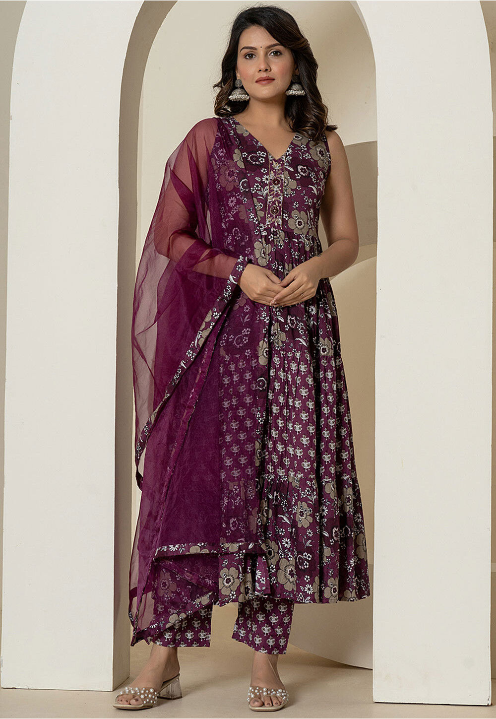 Buy Printed Pure Cotton Aline Suit in Dark Purple Online : KJL1698 ...