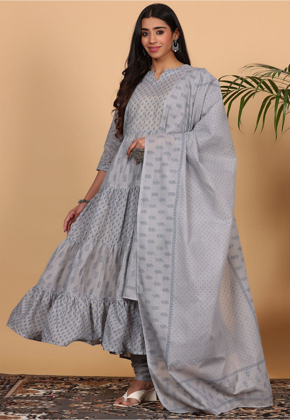 Buy Printed Pure Cotton Aline Suit in Light Grey Online : KXH410 ...