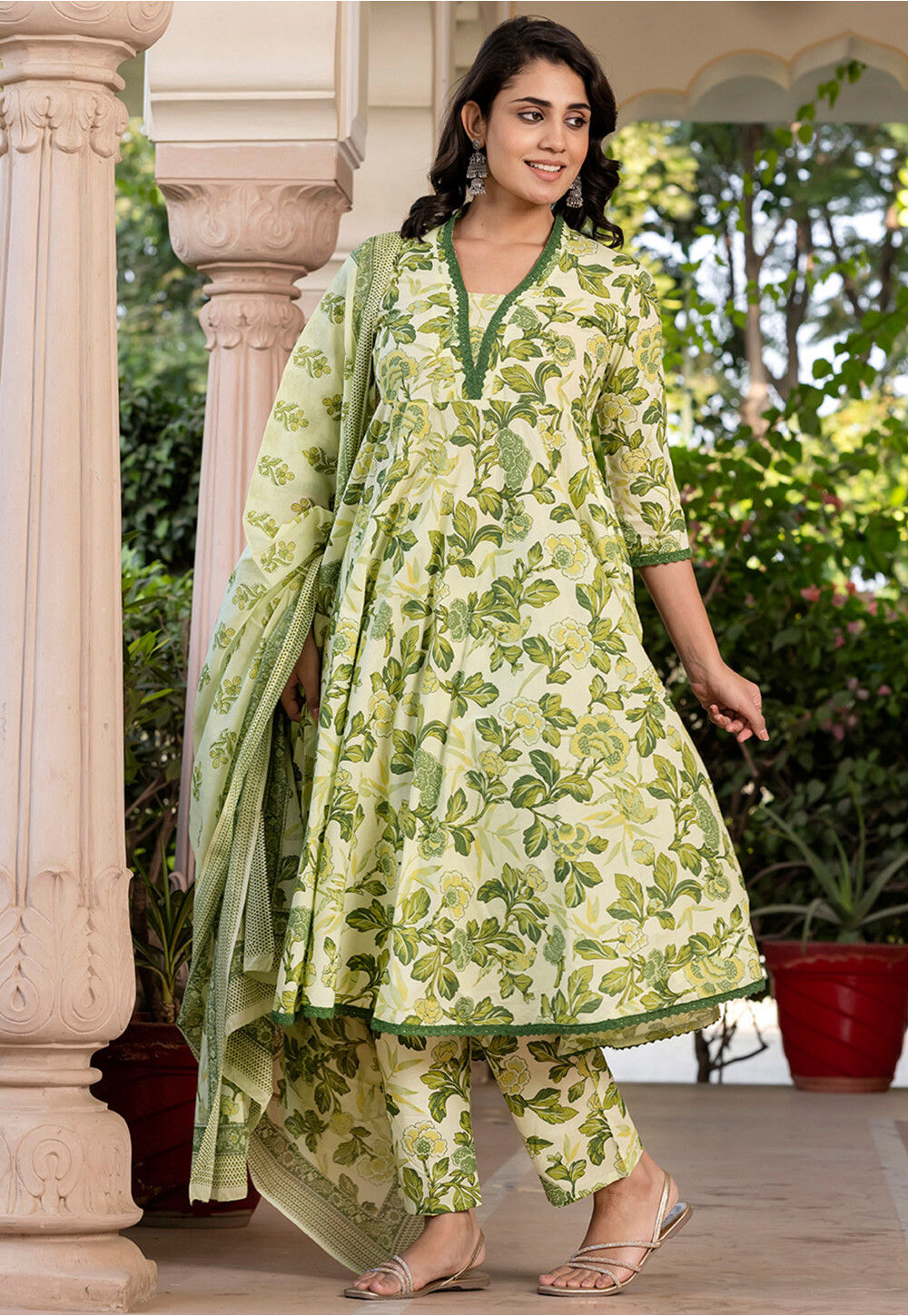Buy Printed Pure Cotton Aline Suit in Light Yellow Online : KXN98 ...