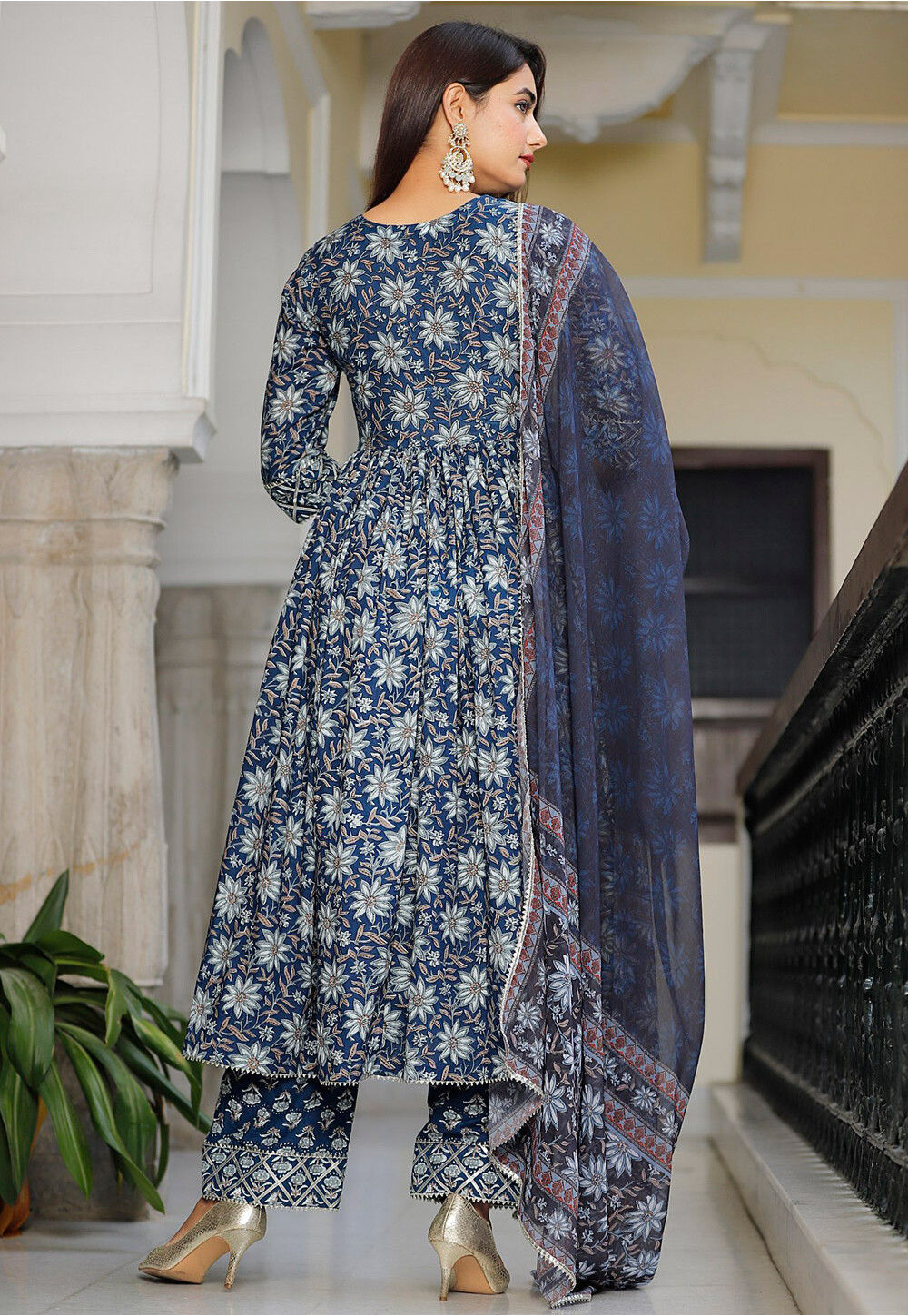 Buy Printed Pure Cotton Aline Suit in Navy Blue Online : KJW261 - Utsav ...