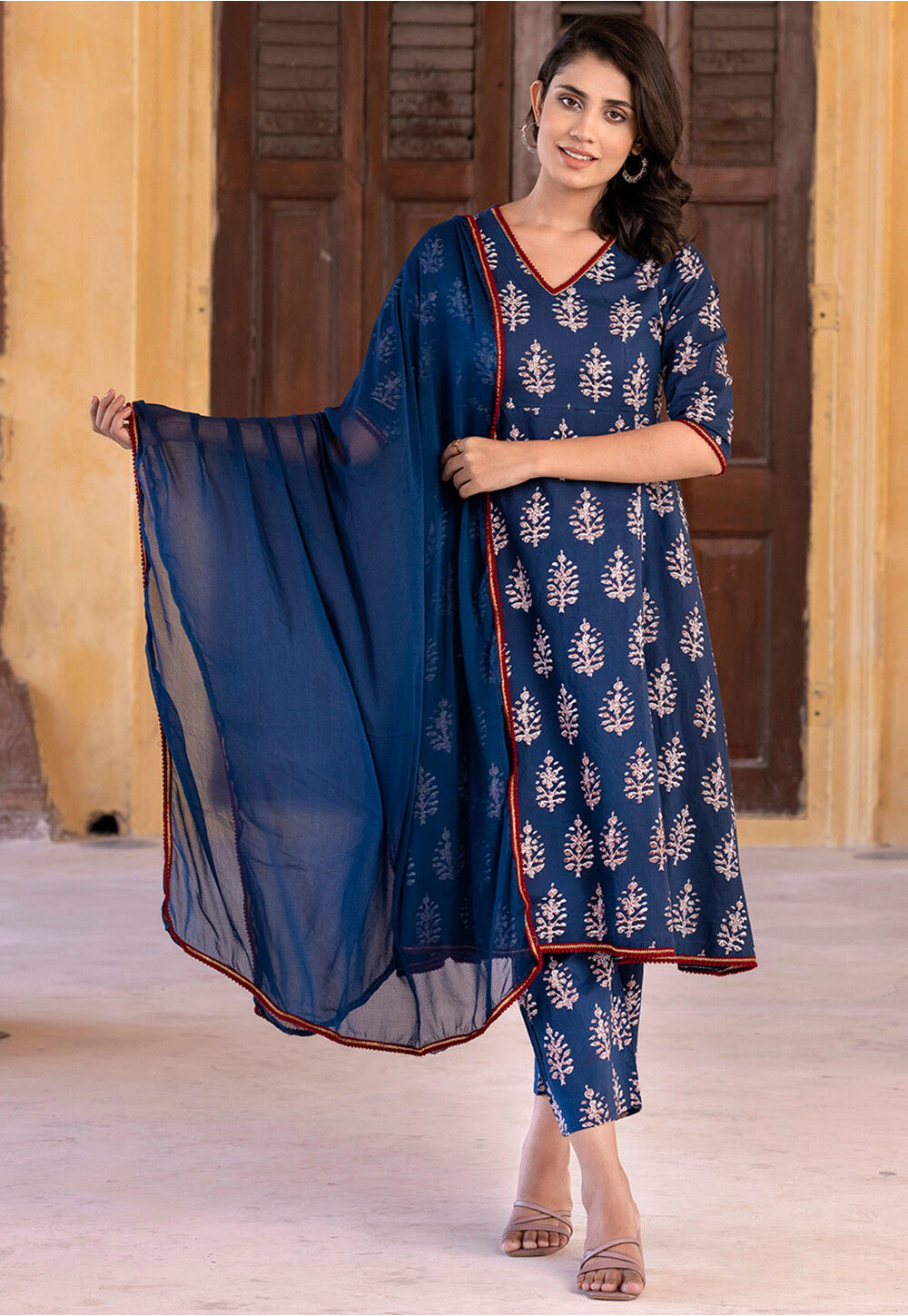 Buy Printed Pure Cotton Aline Suit in Navy Blue Online : KLA209 - Utsav ...