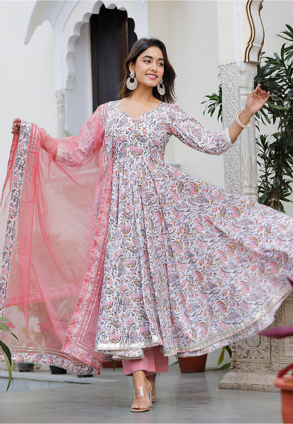 Buy Printed Pure Cotton Aline Suit in Off White Online : KJW267 - Utsav ...