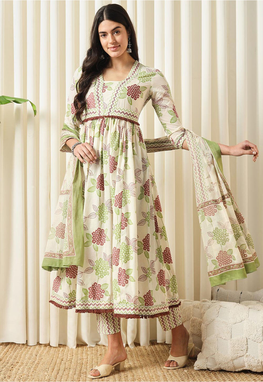 Buy Printed Pure Cotton Aline Suit in Off White Online : KPX136 - Utsav ...